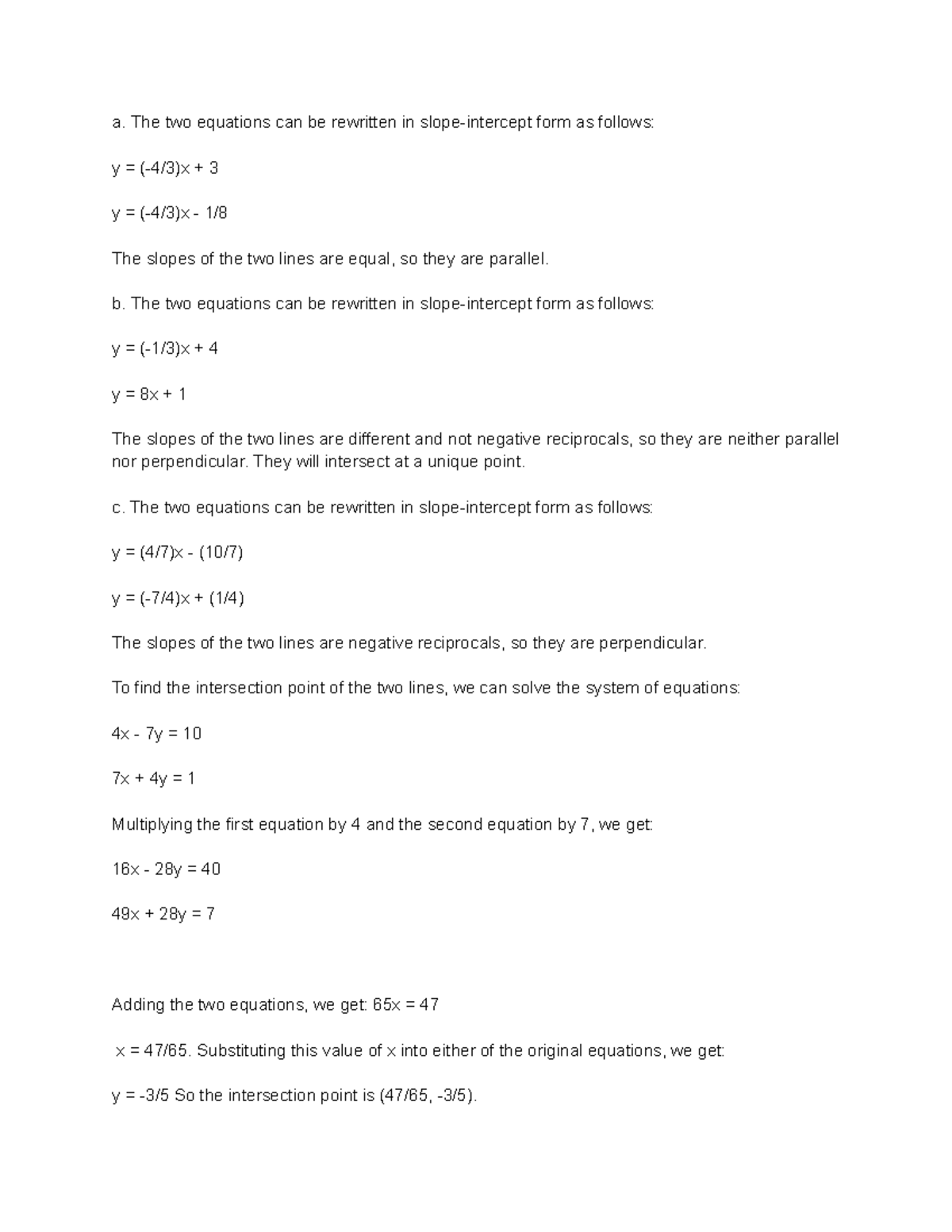 Written assignment unit 2 college algebra - a. The two equations can be ...