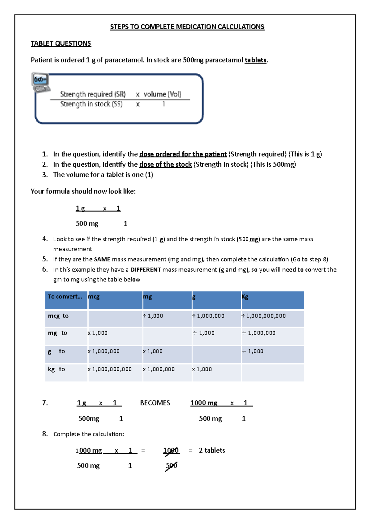 1807NRS Steps to complete medication calculations Updated - STEPS TO ...