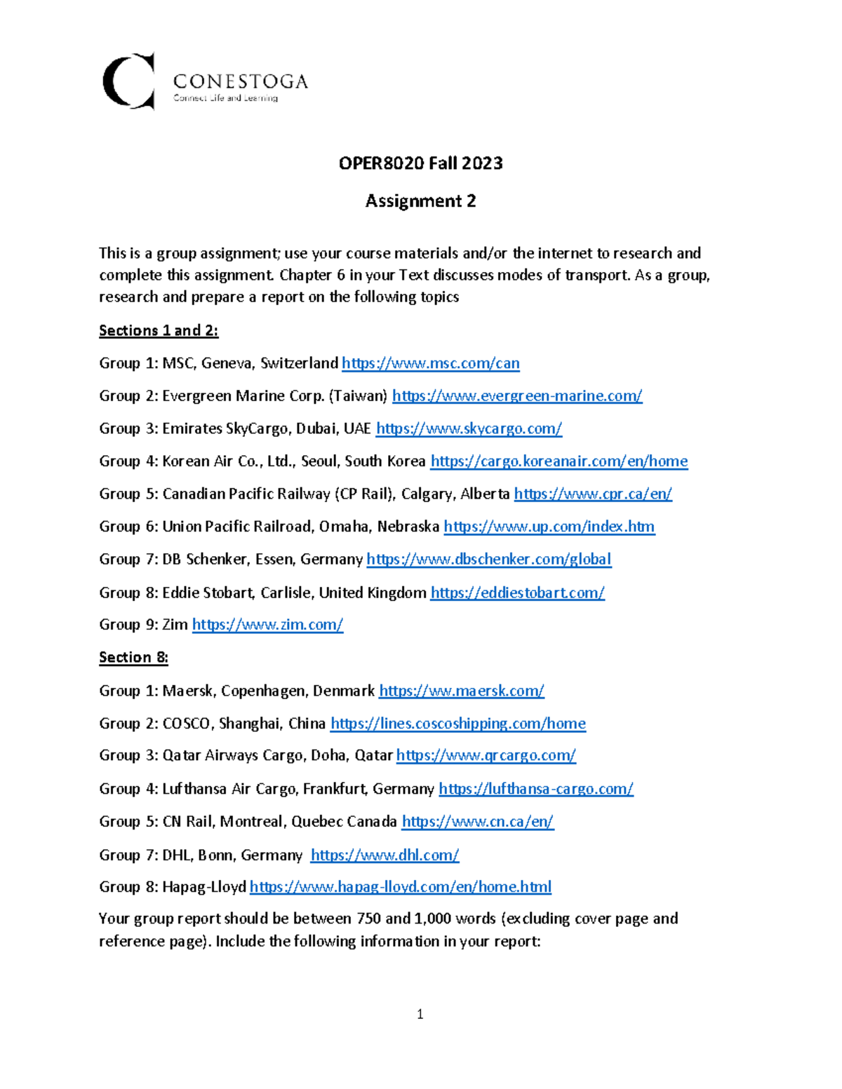 OPER8020 Assignment 2 F2023 - Sections 1,2 and 8 - 1 OPER8020 Fall 2023 Assignment 2 This is a ...