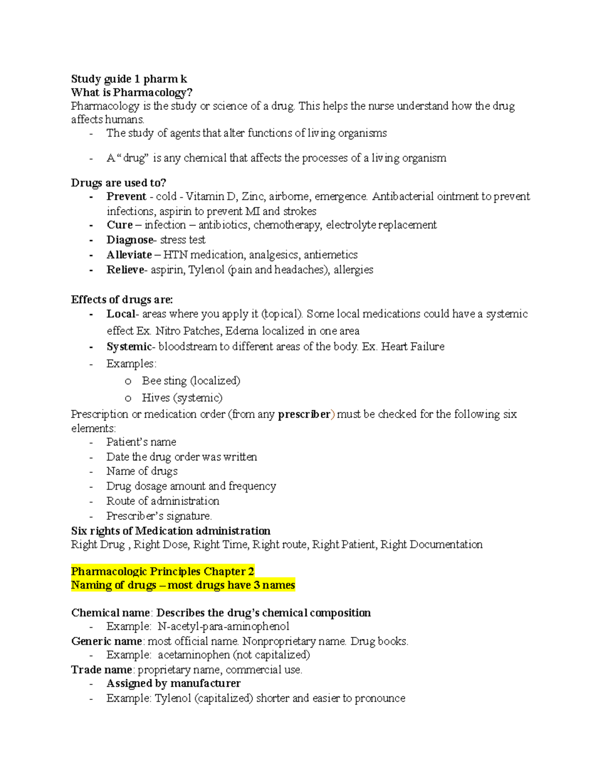 Study guide 1 pharm k - This helps the nurse understand how the drug ...