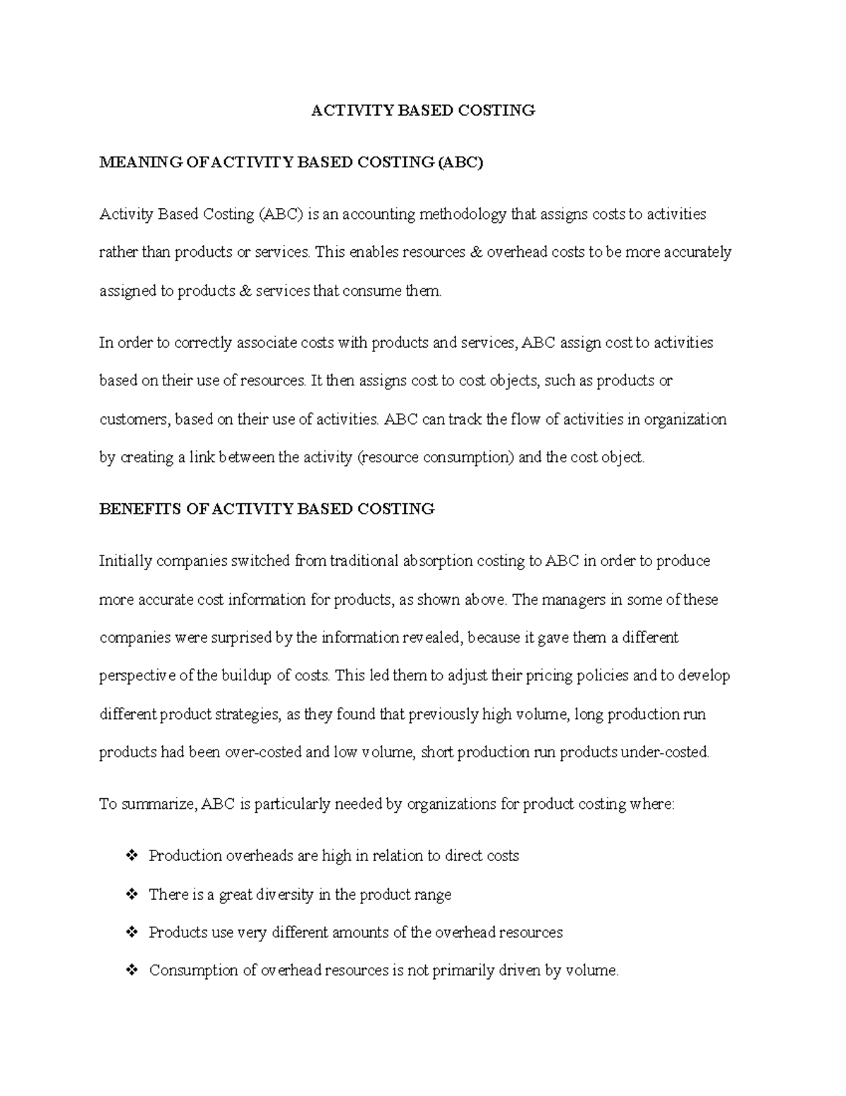 Activity Based Costing - ACTIVITY BASED COSTING MEANING OF ACTIVITY ...