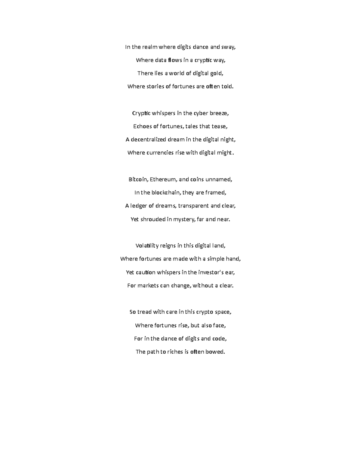 Crypto POEM - In the realm where digits dance and sway, Where data ...