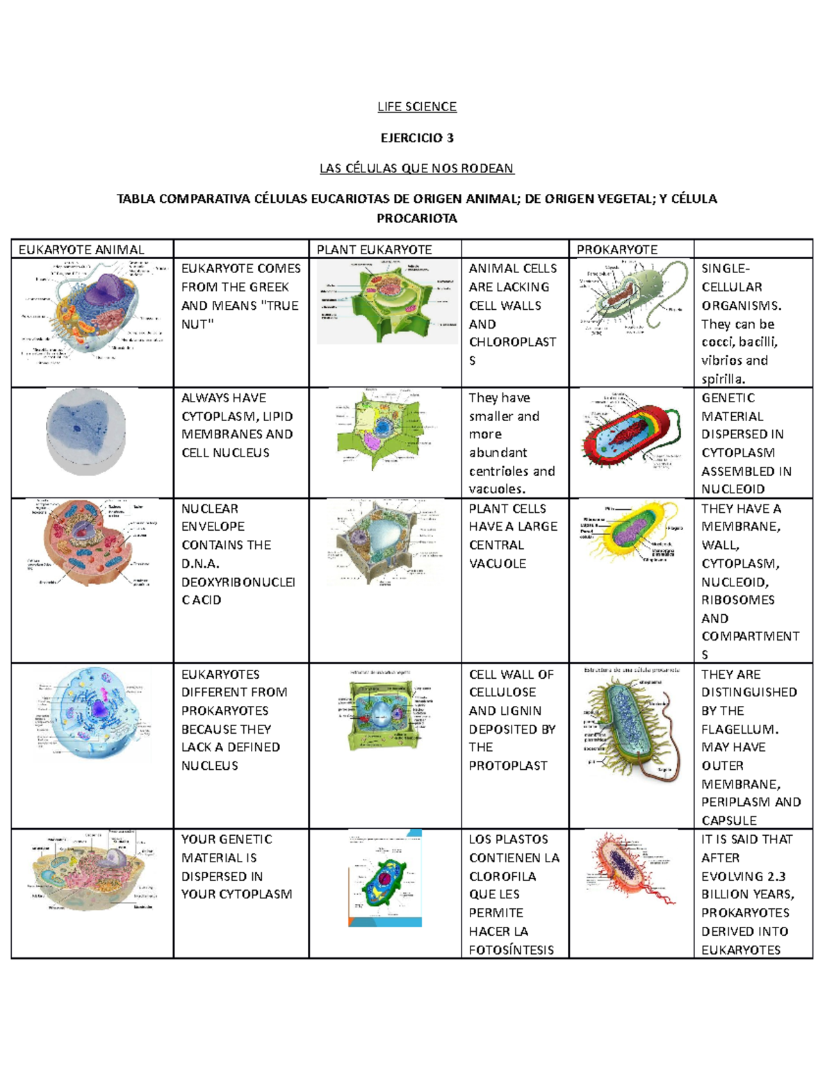 Excercise 3 LS - ciencias de la vida - LIFE SCIENCE EJERCICIO 3 LAS ...