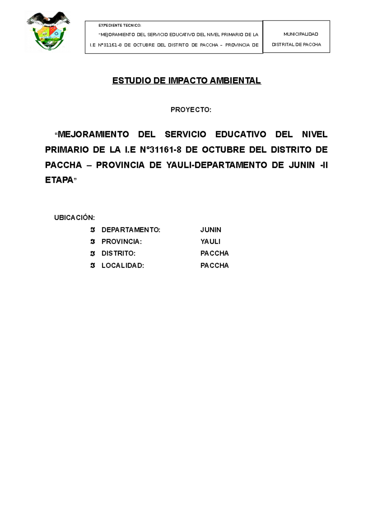 Estudio DE Impacto Ambiental - ESTUDIO DE IMPACTO AMBIENTAL PROYECTO ...