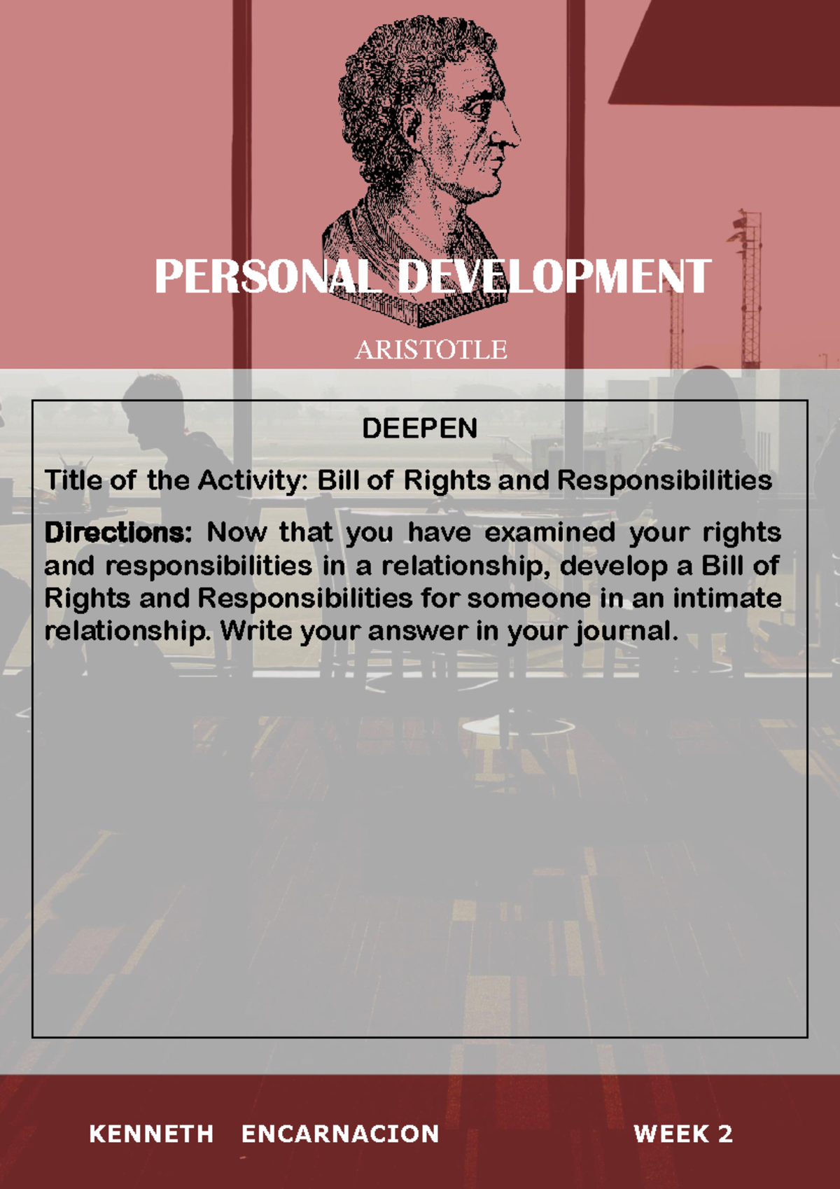 Personal Development WEEK 2- Application of learning - KENNETH ...