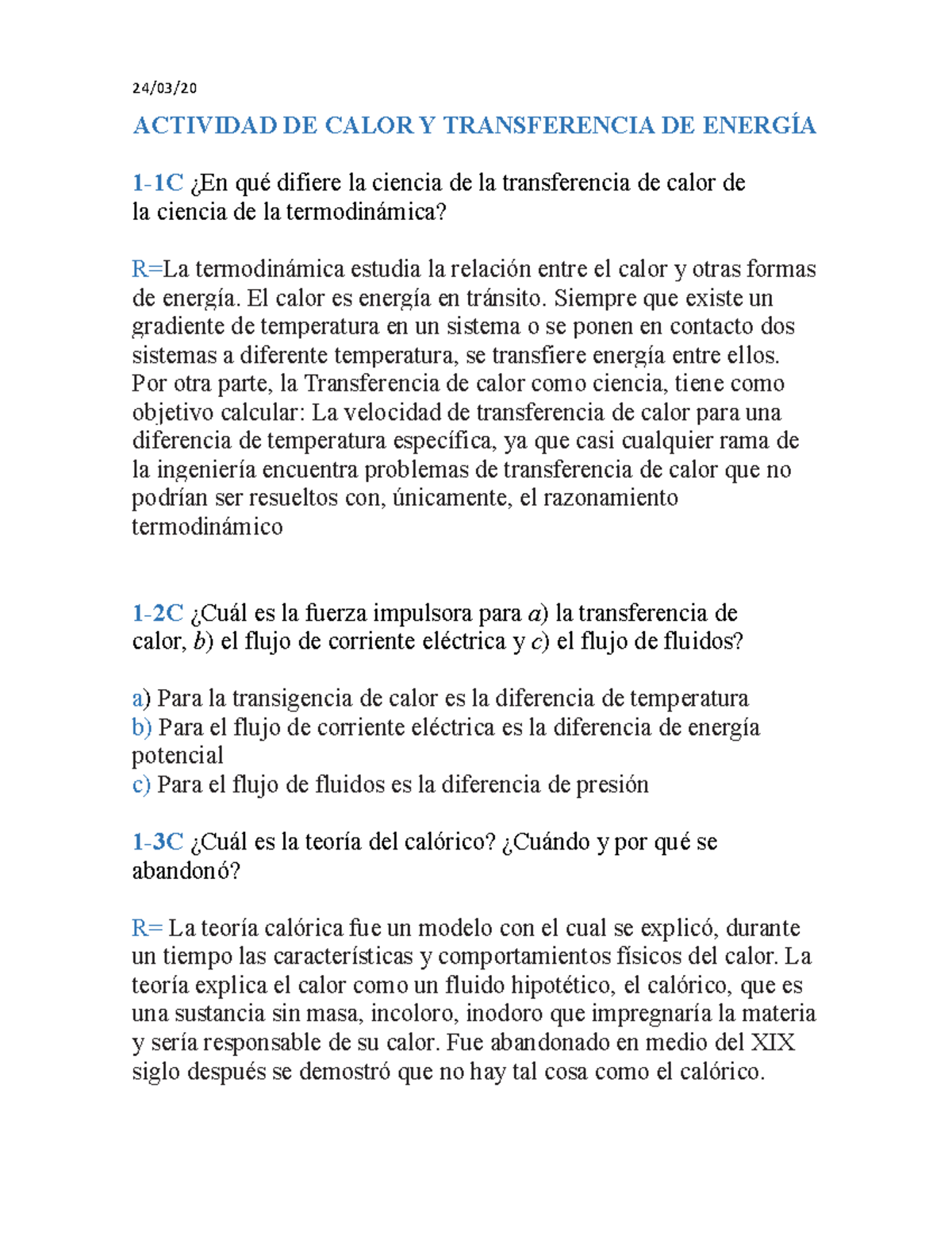 Actividad DE Calor Y Transferencia DE Energía problemas de clase ...