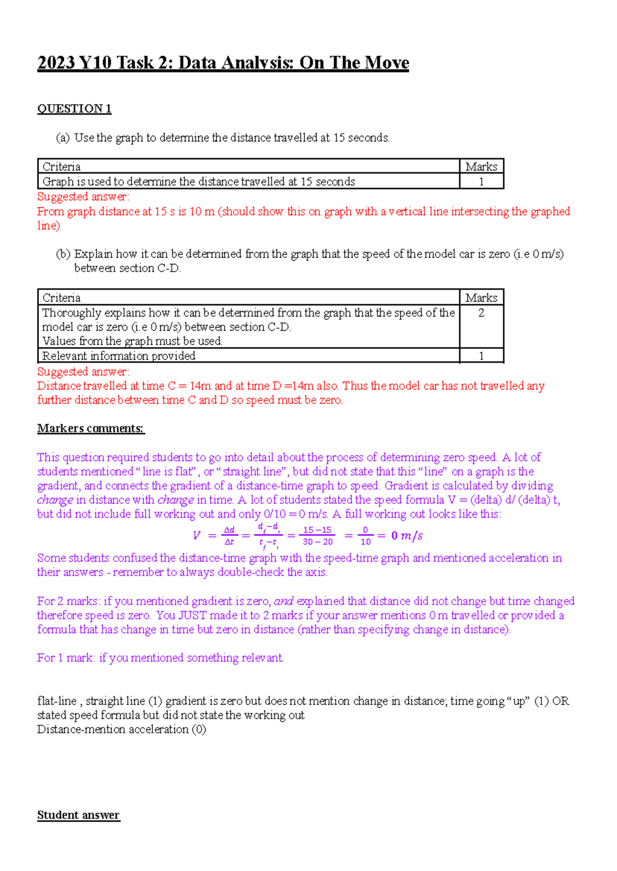 2023 Y10 Task 2 MG and comments - 2023 Y10 Task 2: Data Analysis: On The Move QUESTION 1 (a) Use ...