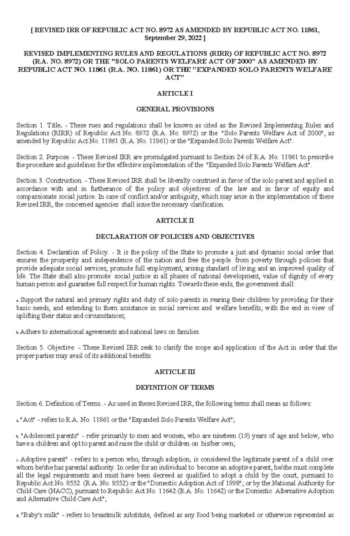 RA 11861 - assq - [ REVISED IRR OF REPUBLIC ACT NO. 8972 AS AMENDED BY ...