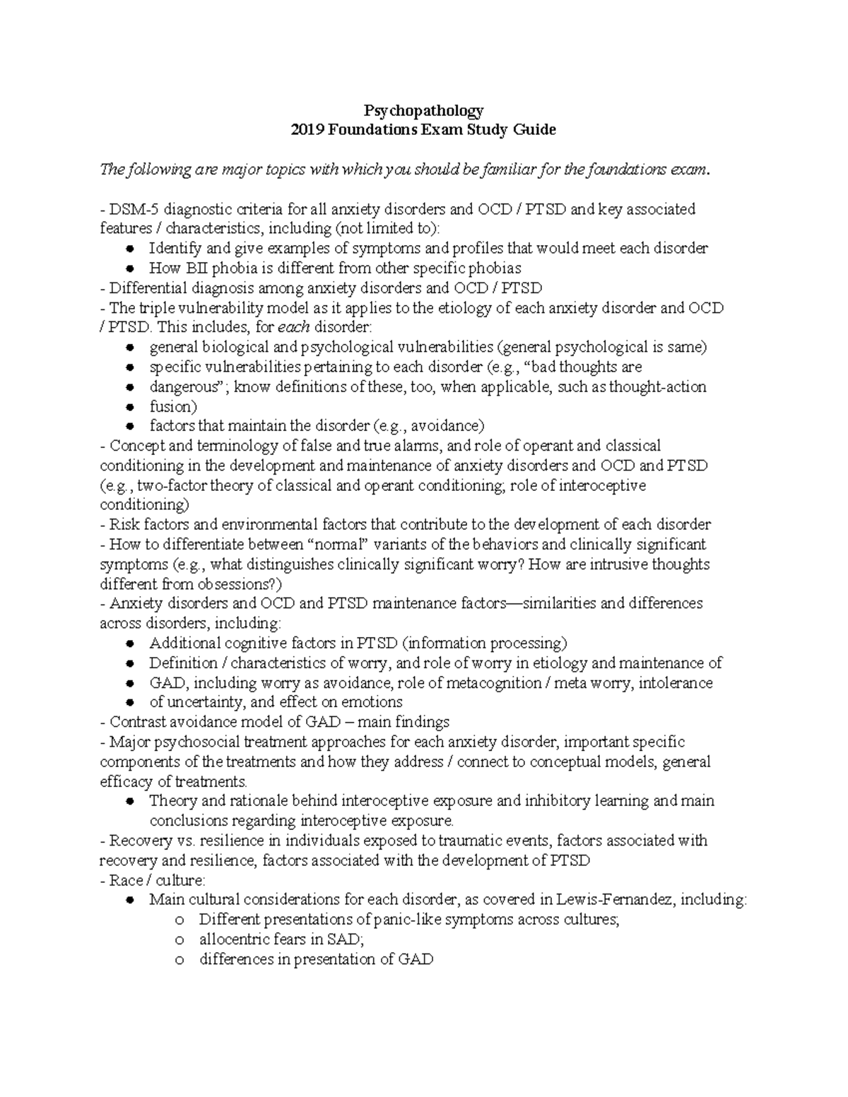 Psychopathology Foundations Study Guide 2019 - Psychopathology 2019 ...