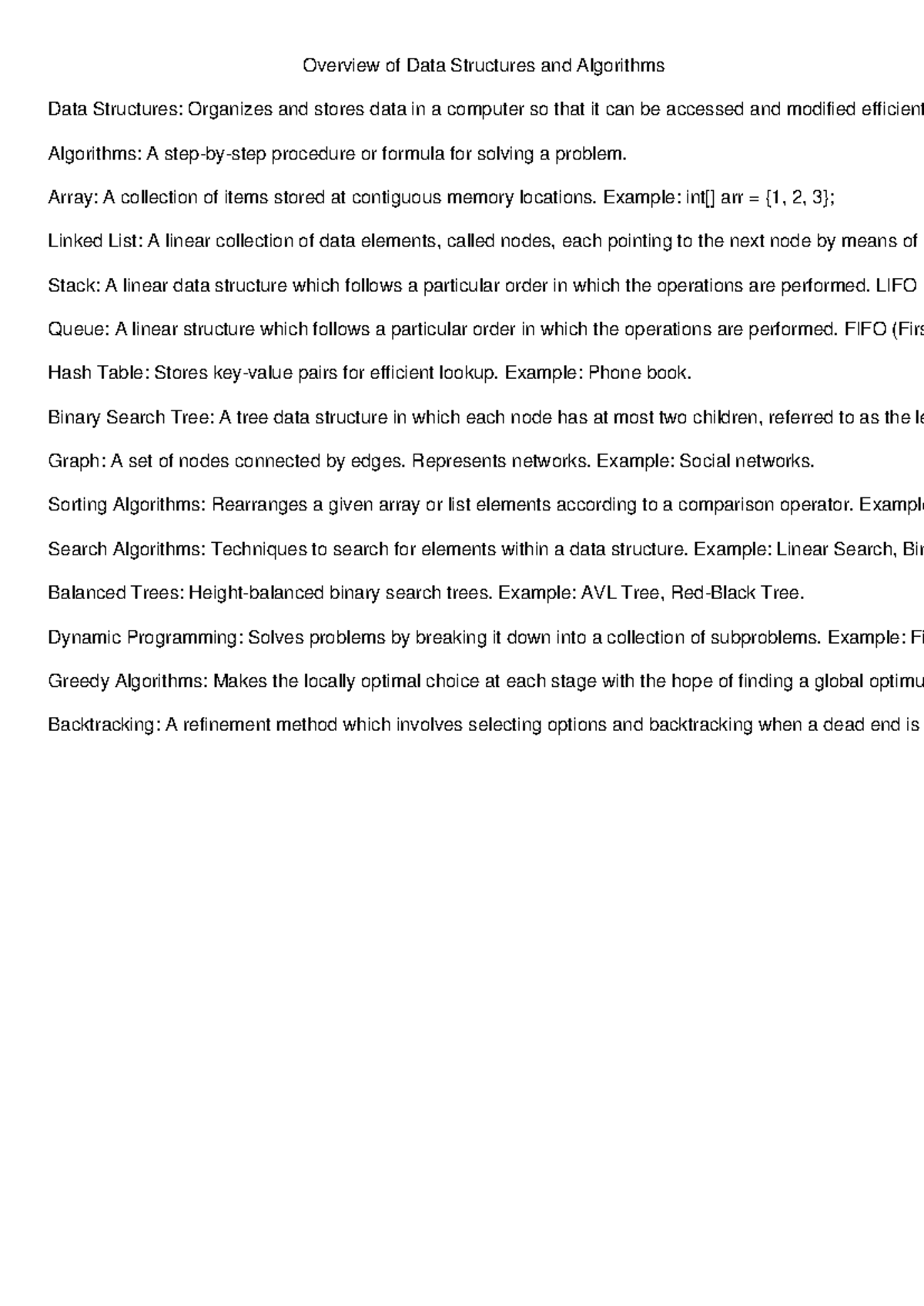 DS Algorithms Overview - Overview of Data Structures and Algorithms Data Structures: Organizes ...