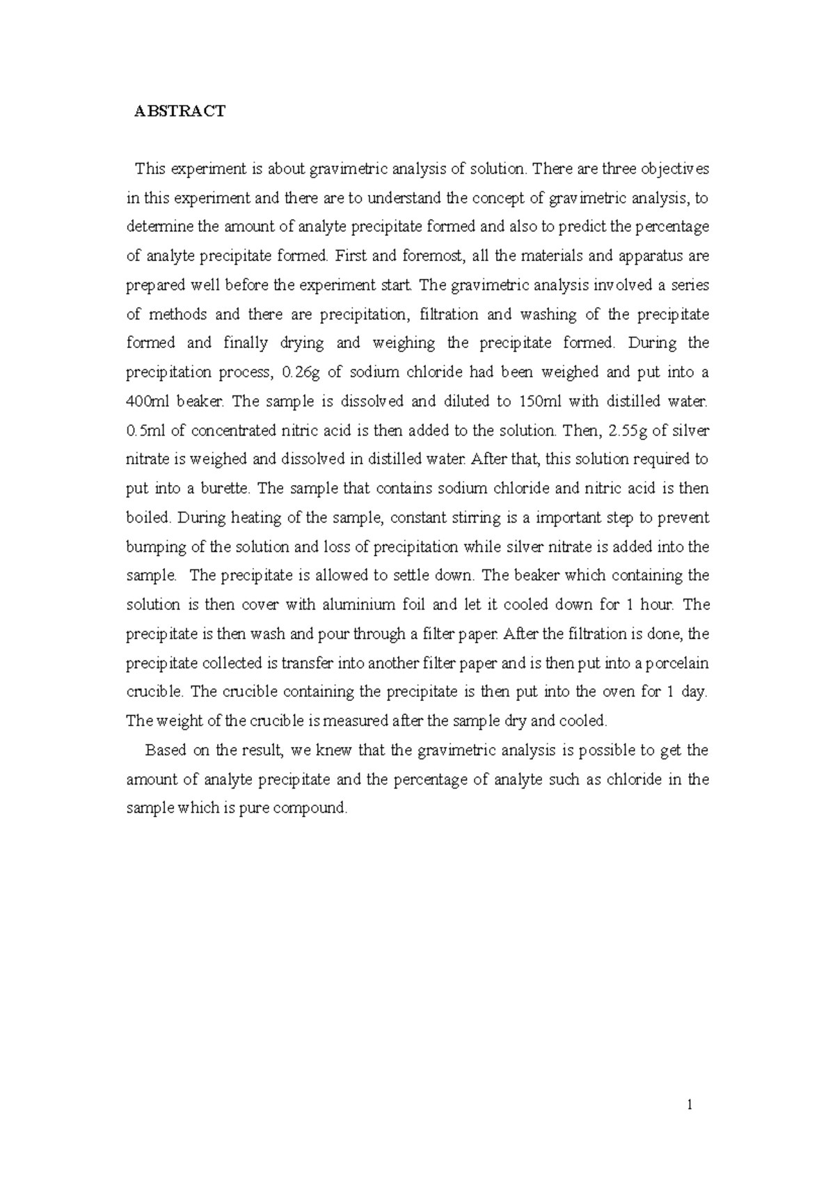 Gravimetric - experiment - 1 ABSTRACT This experiment is about ...