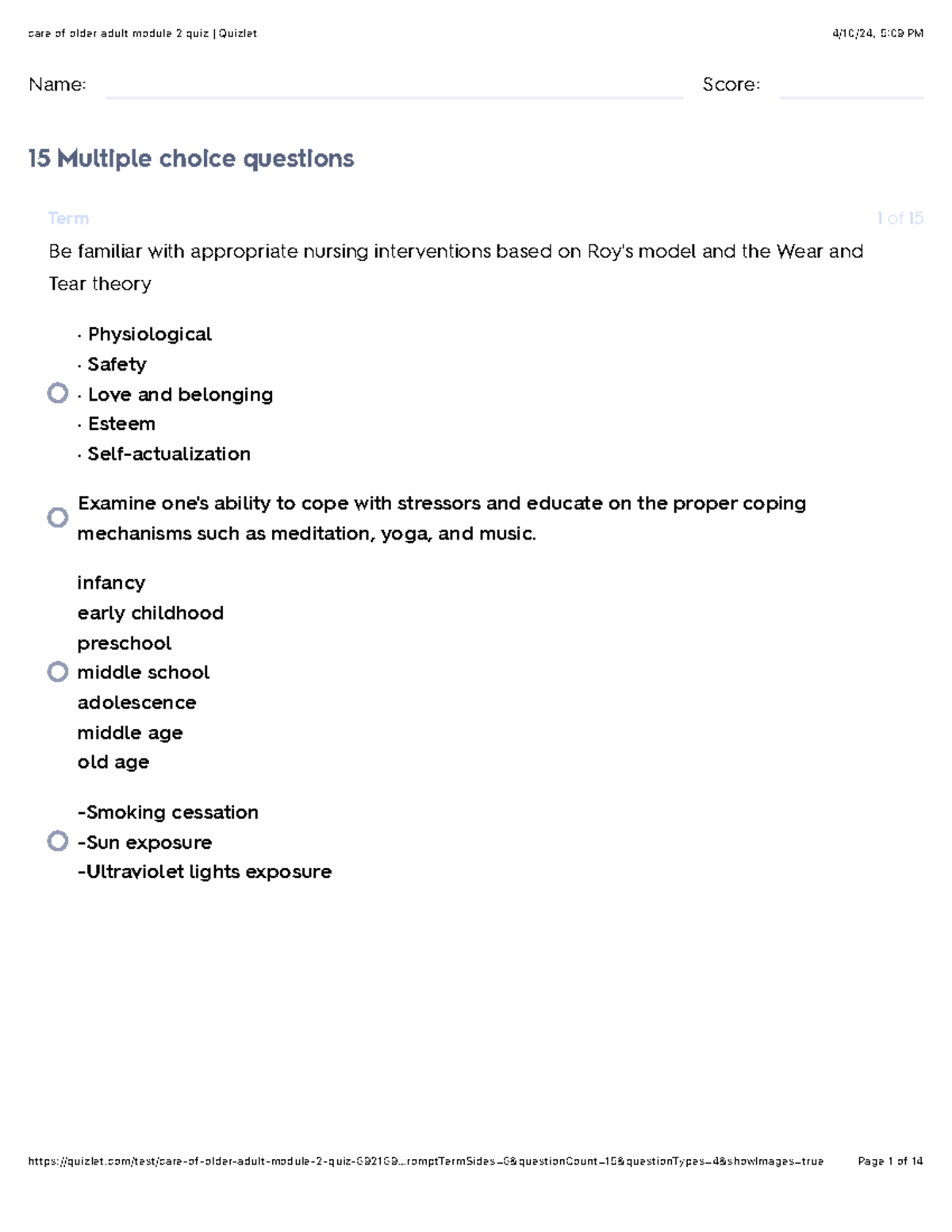 Care of older adult module 2 quiz - - Studocu