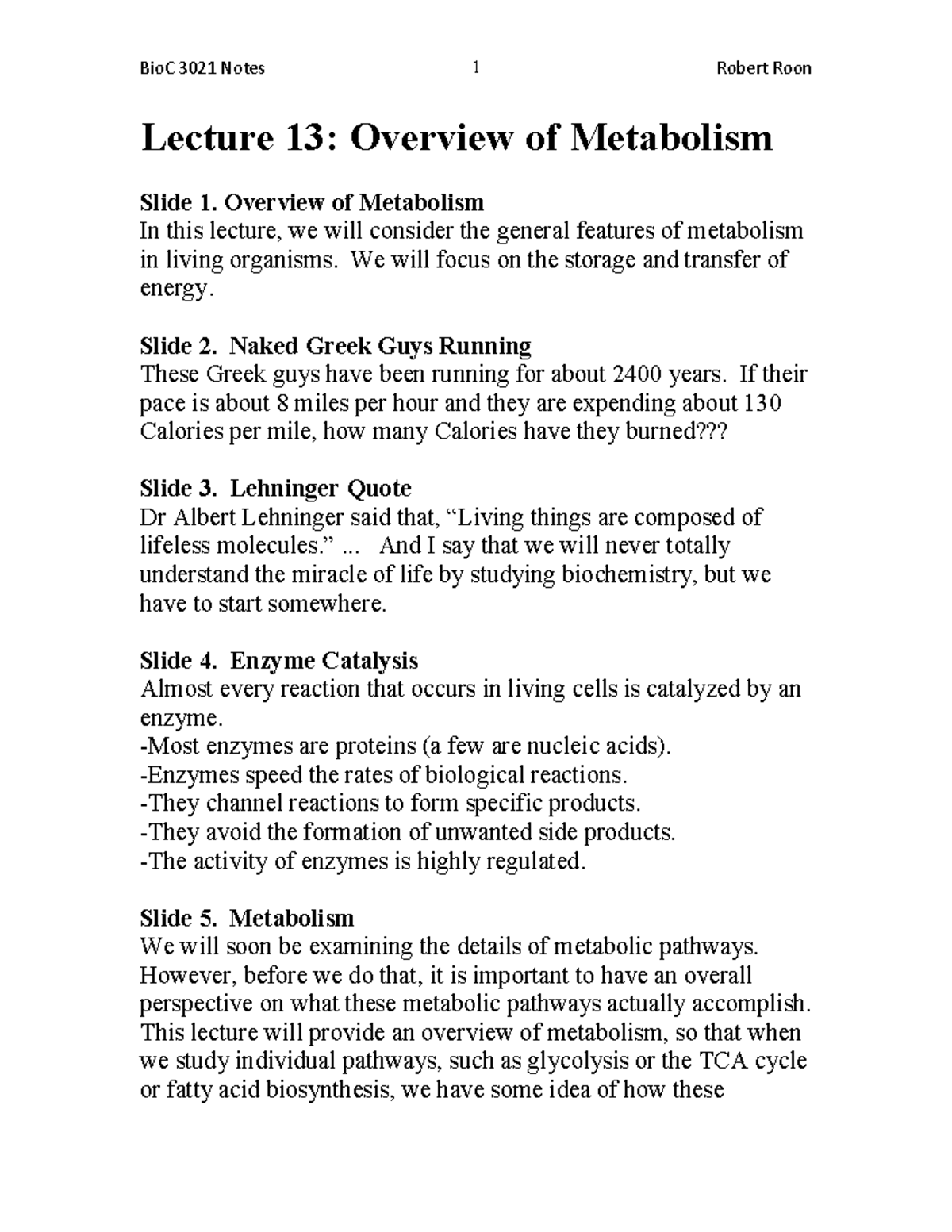 Lecture 13 Overview of Metabolism - Lecture 13: Overview of Metabolism ...