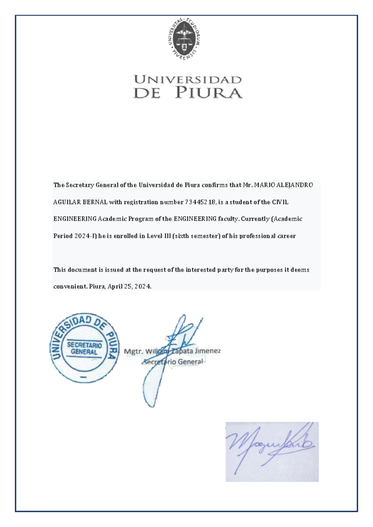 Constancia ingles Mario Aguilar Bernal - Ingles II - The Secretary ...