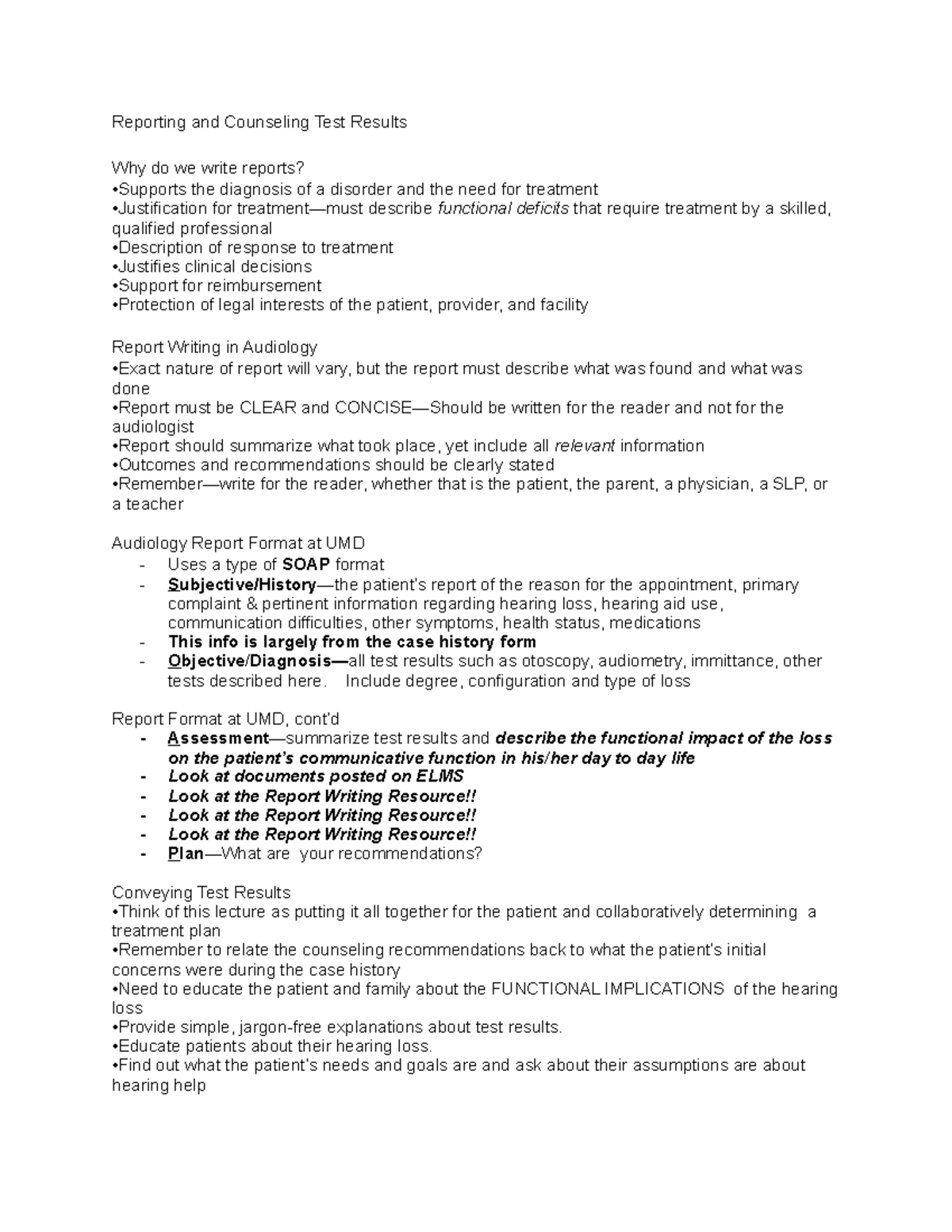 Reporting and Counseling Test Results - Include degree, configuration ...
