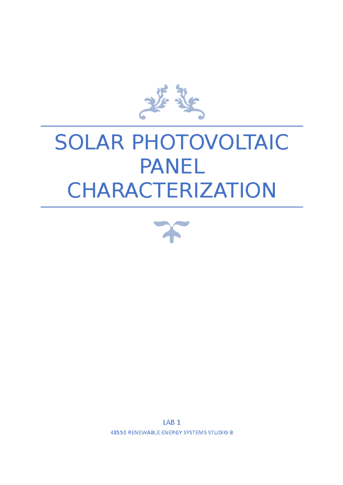 Ressb LAB 1 Solar Photovoltaic Panel Characterization - SOLAR ...