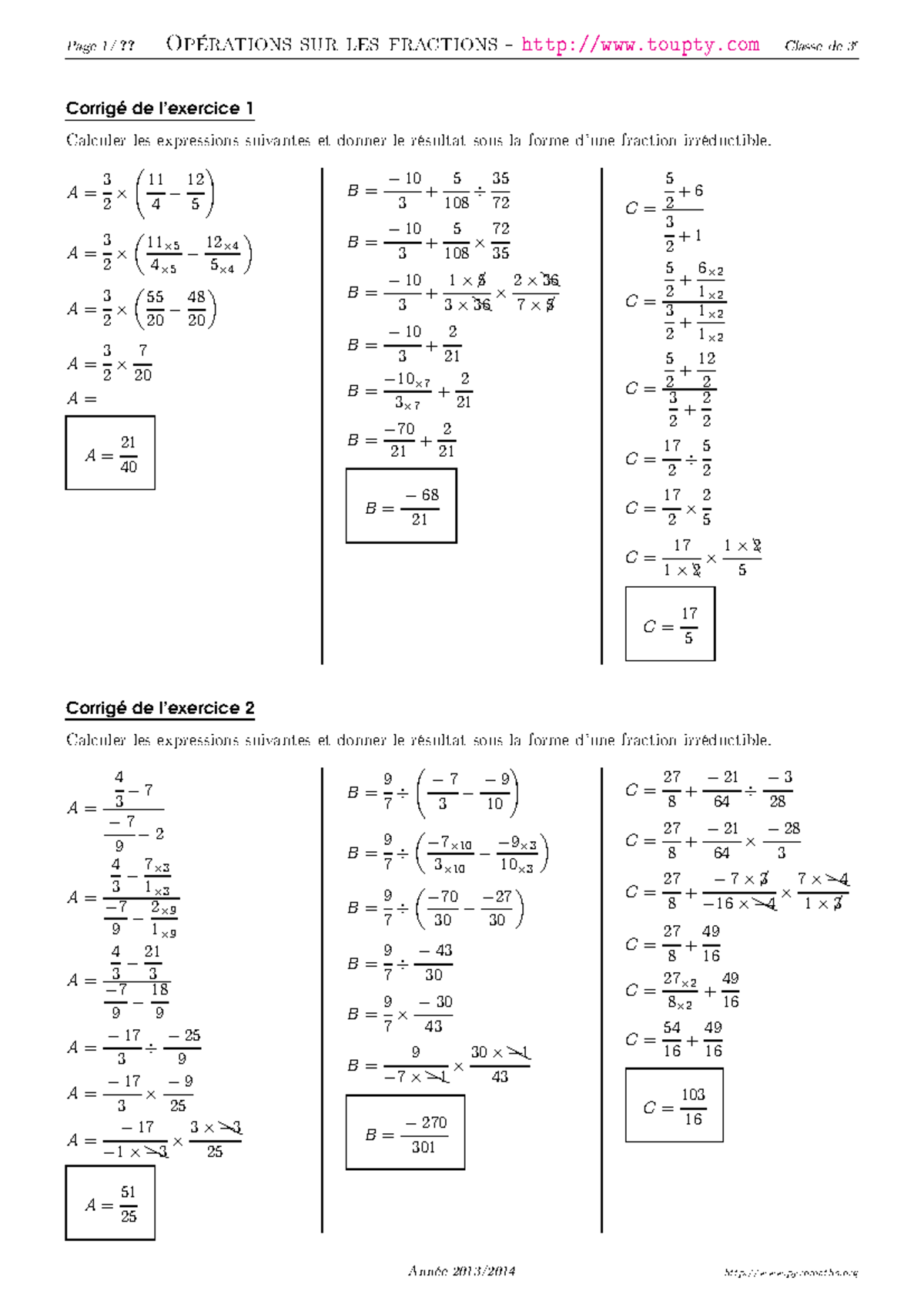 Fraction-2-corrige - exercices de maths - Page 1/ ?? Opérations sur les ...