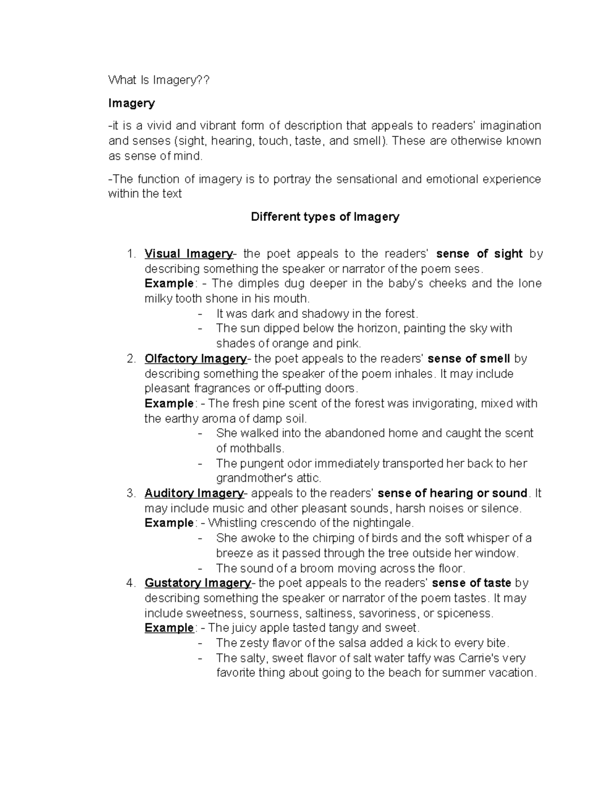 Imagery- Content-FOR- Workbook - What Is Imagery?? Imagery -it is a ...