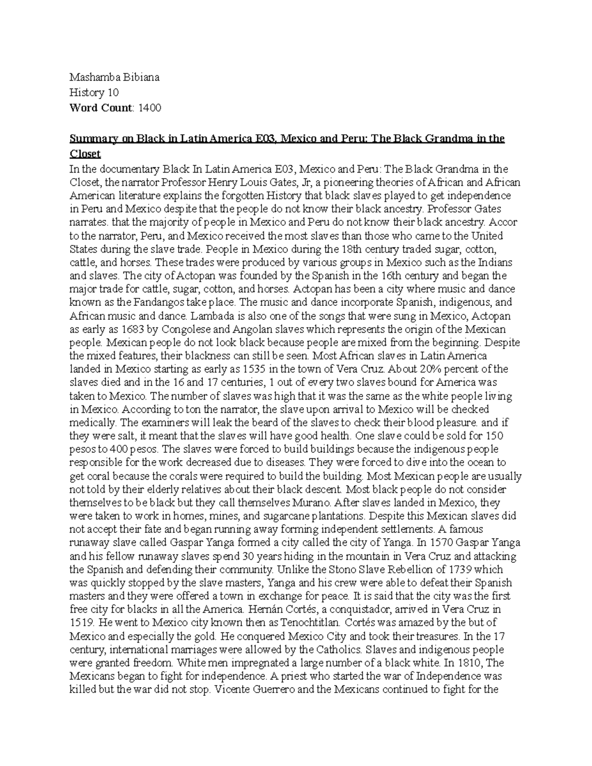 History 10-Documentary 1 summary and analysis Summary on Black in Latin ...