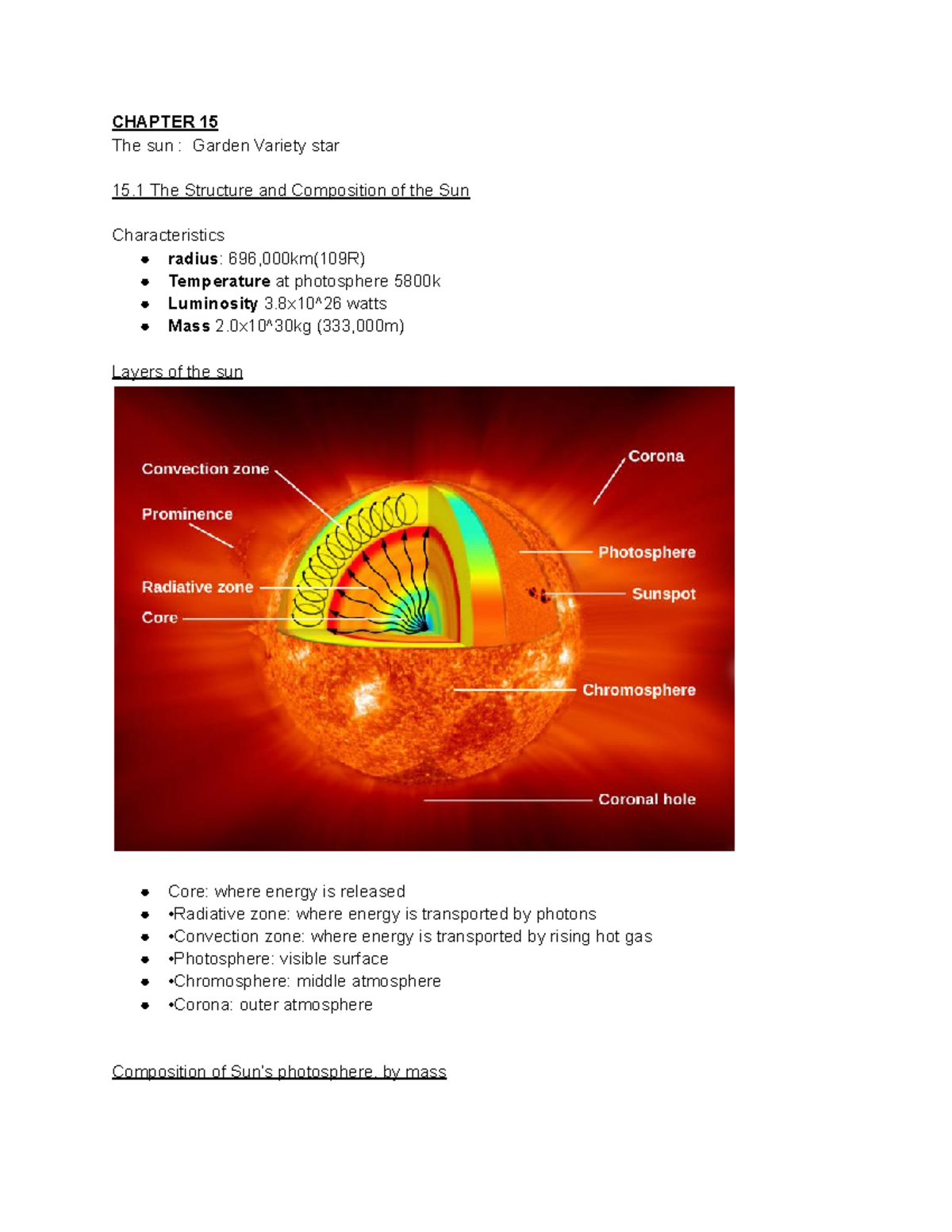 ASTR chapter 15 - CHAPTER 15 The sun : Garden Variety star 15 The ...