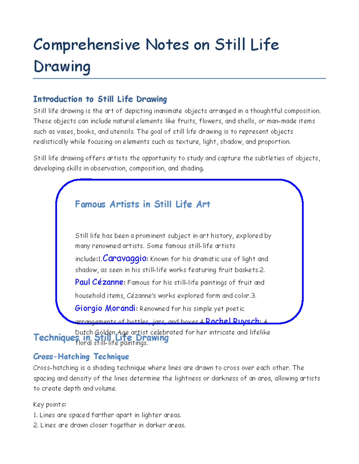 Still Life Notes with Artists - Comprehensive Notes on Still Life ...