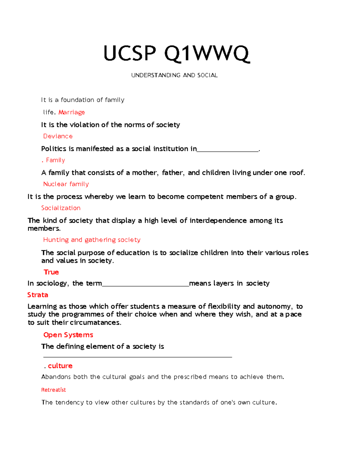 UCSP week 1 9 by tel - goodluck - UCSP Q1WWQ UNDERSTANDING AND SOCIAL ...
