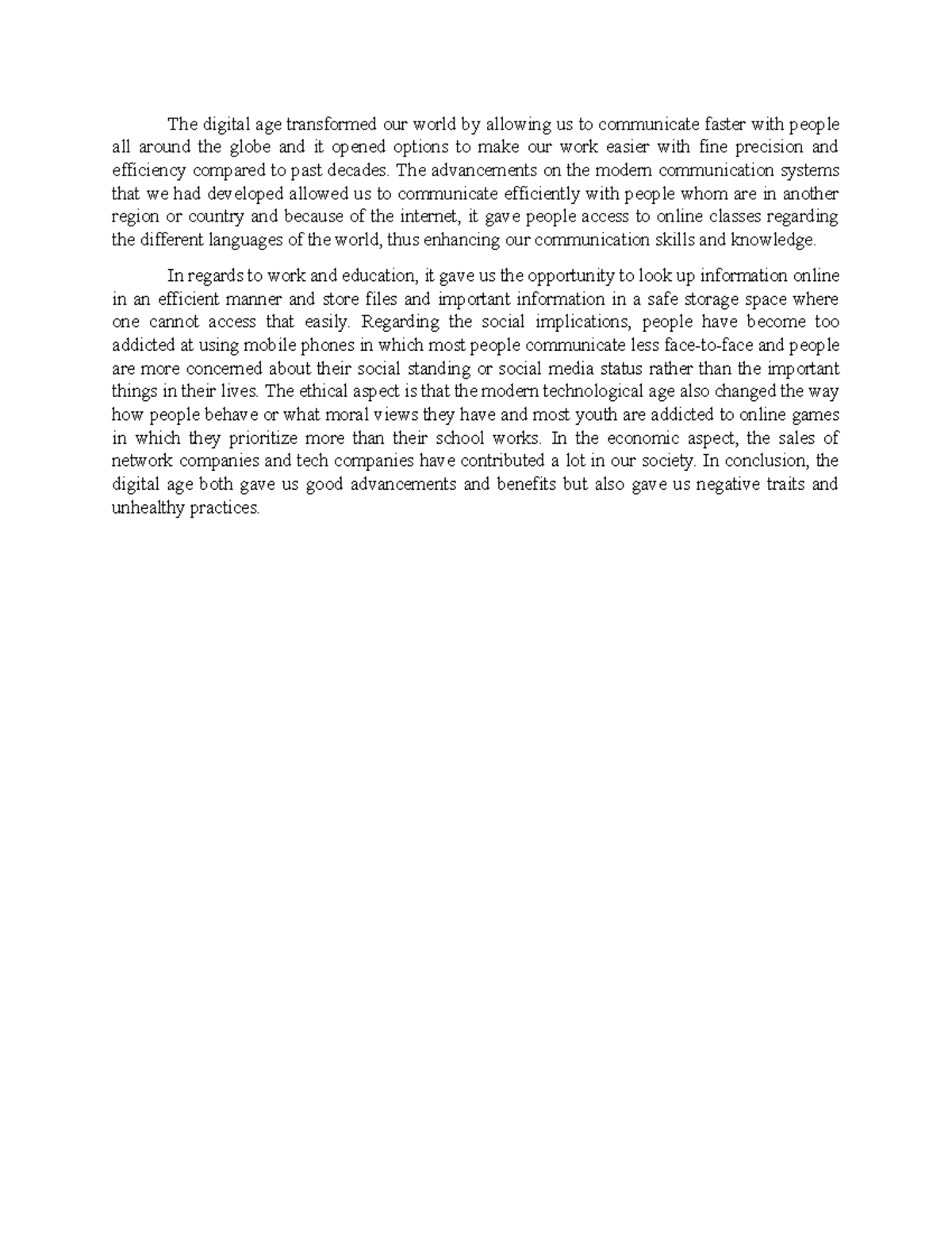 Living in the IT era Essay Assignment - The digital age transformed our ...