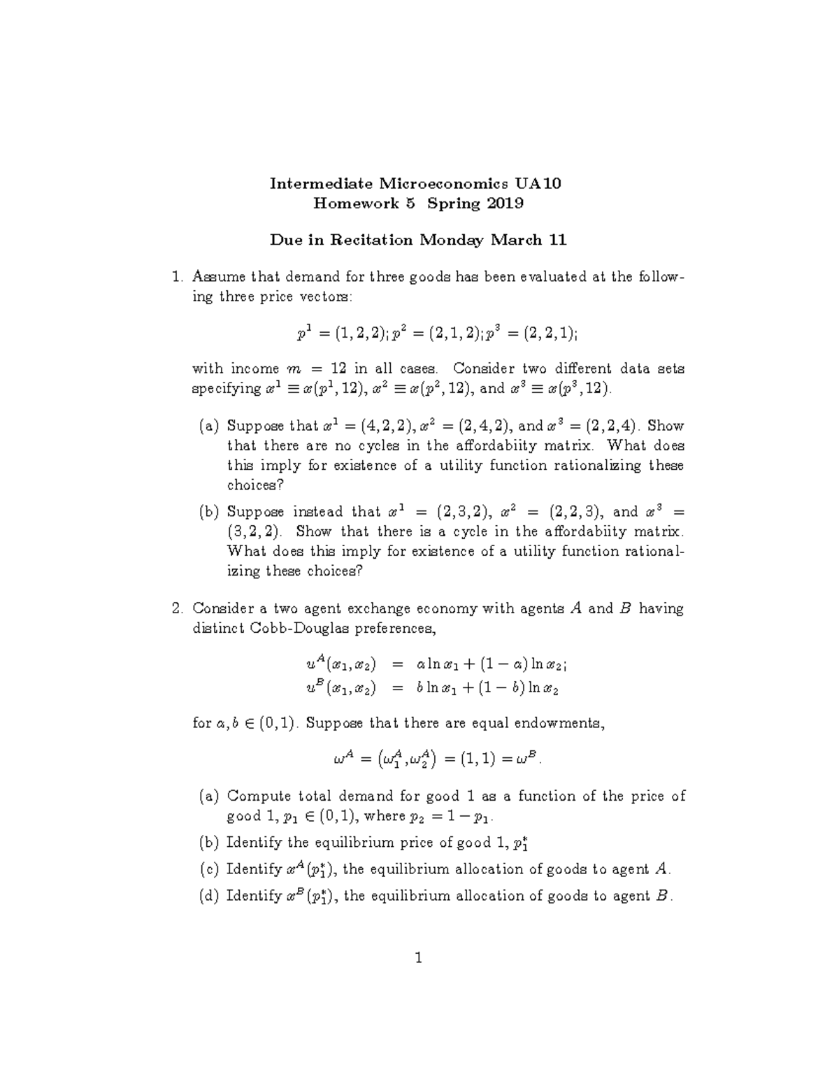 Homework 5 19 - Professor: Andrew Caplin - Intermediate Microeconomics ...