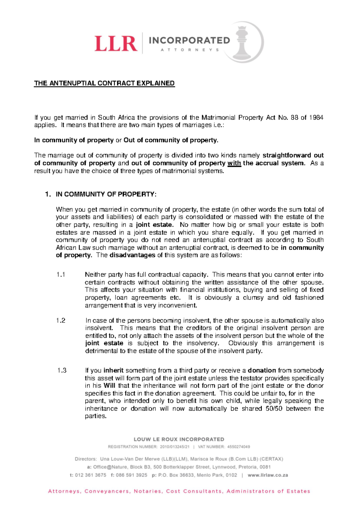 ANC explanatory letter - THE ANTENUPTIAL CONTRACT EXPLAINED If you get ...