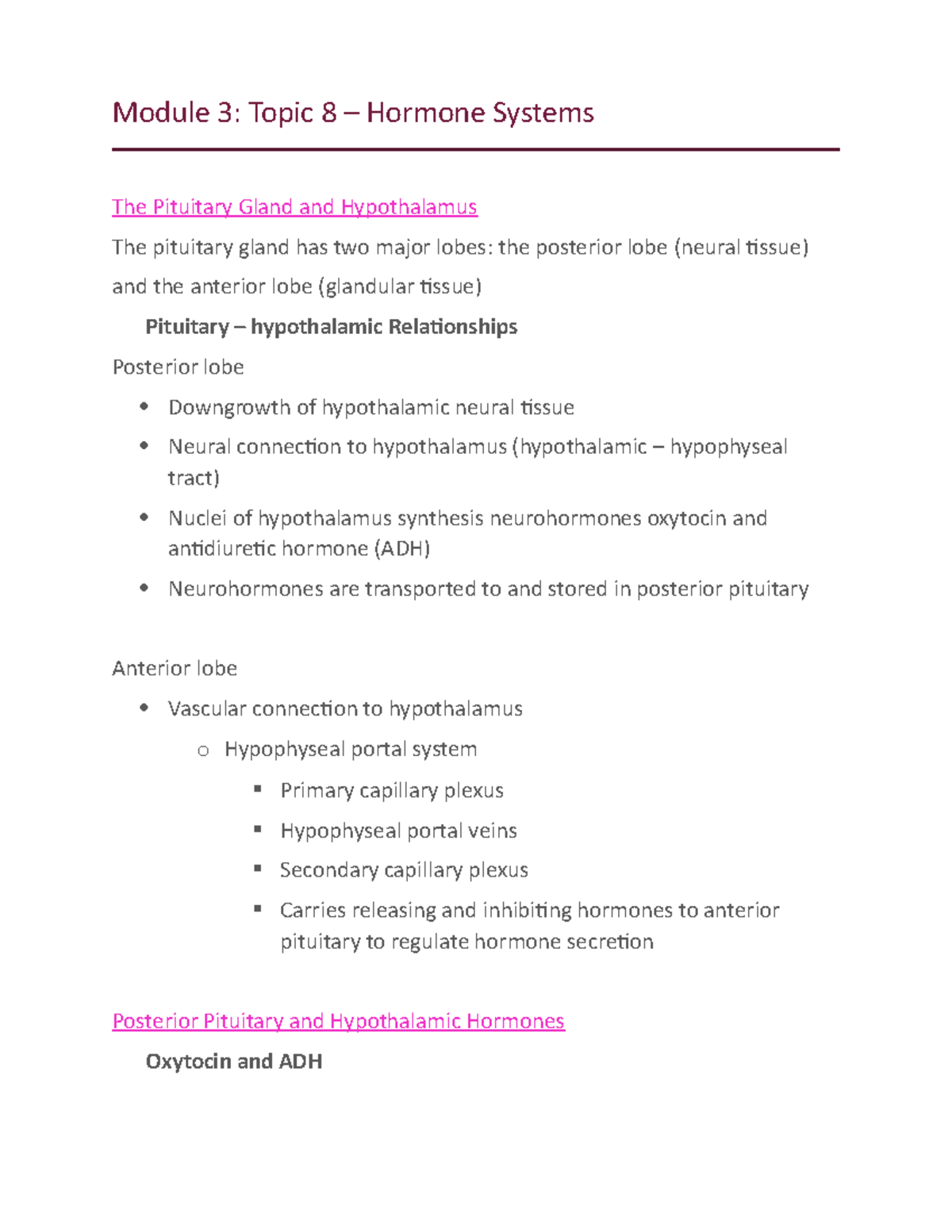 Module 3 (topic 8) hormone systems - Module 3: Topic 8 Hormone Systems ...