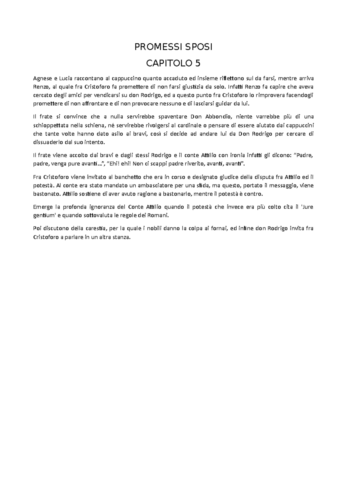 Promessi Sposi 5 - riassunto capitolo 5 - PROMESSI SPOSI CAPITOLO 5 Agnese e Lucia raccontano al ...