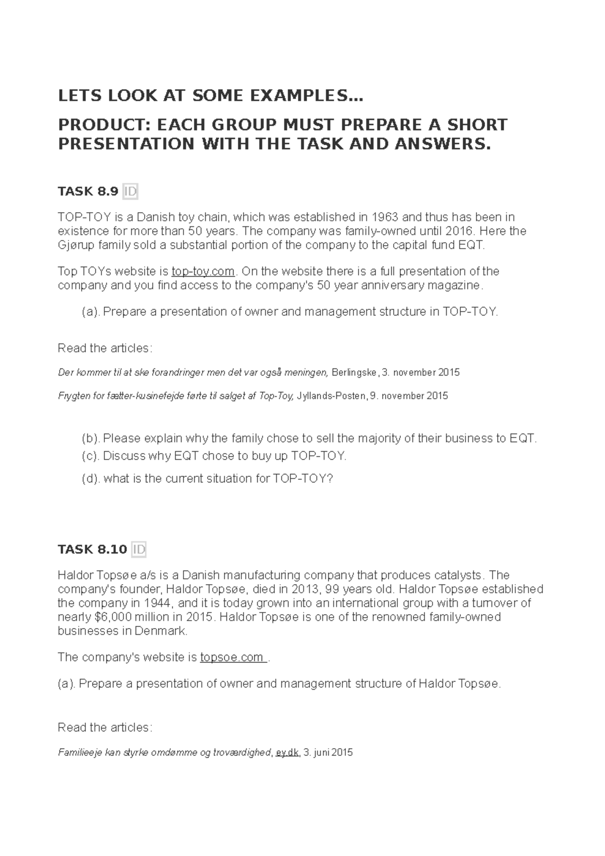 Tasks 8.9-8.13 and 8 - ...... - LETS LOOK AT SOME EXAMPLES... PRODUCT ...