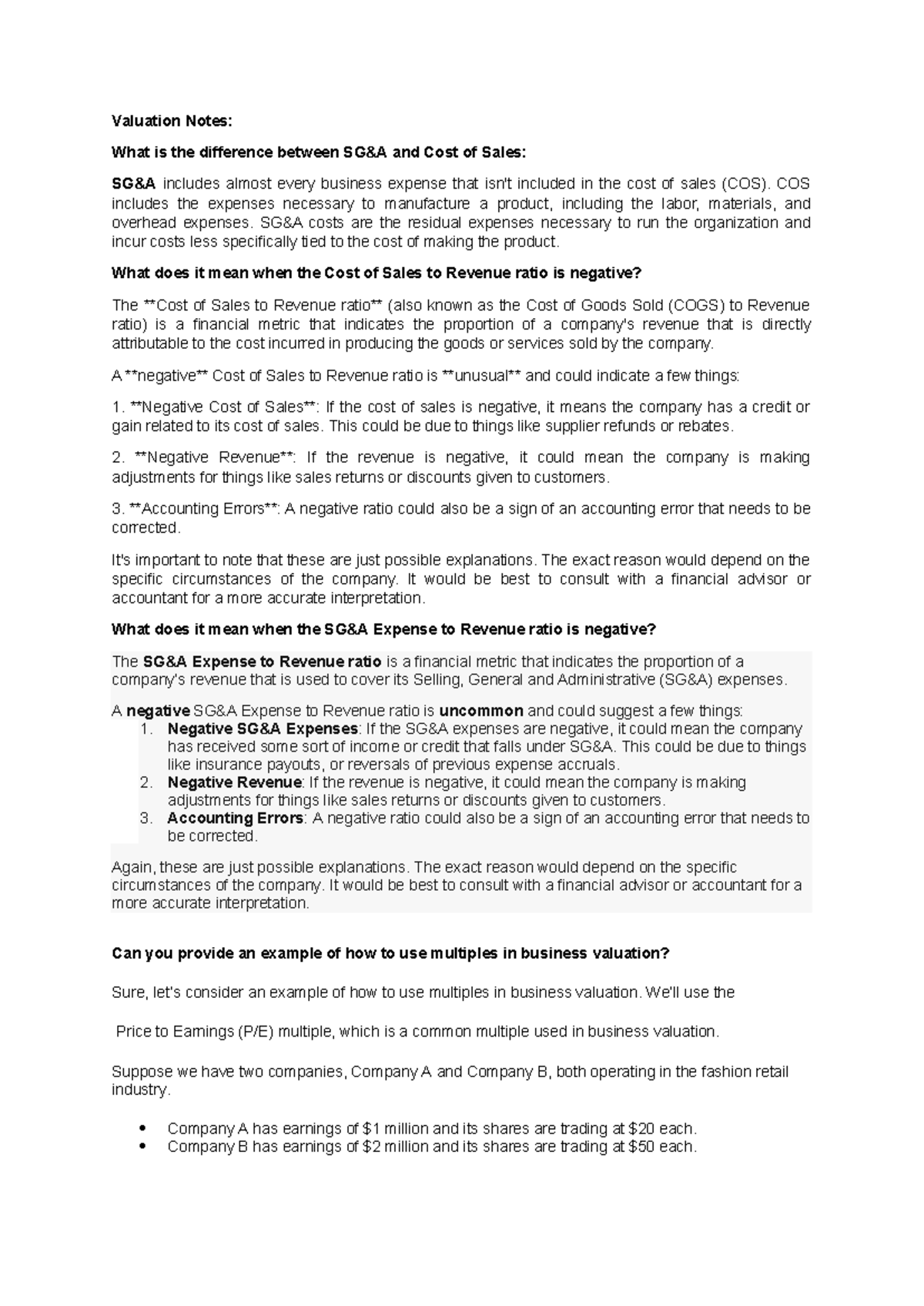 Valuation Notes - Valuation Notes: What is the difference between SG&A ...