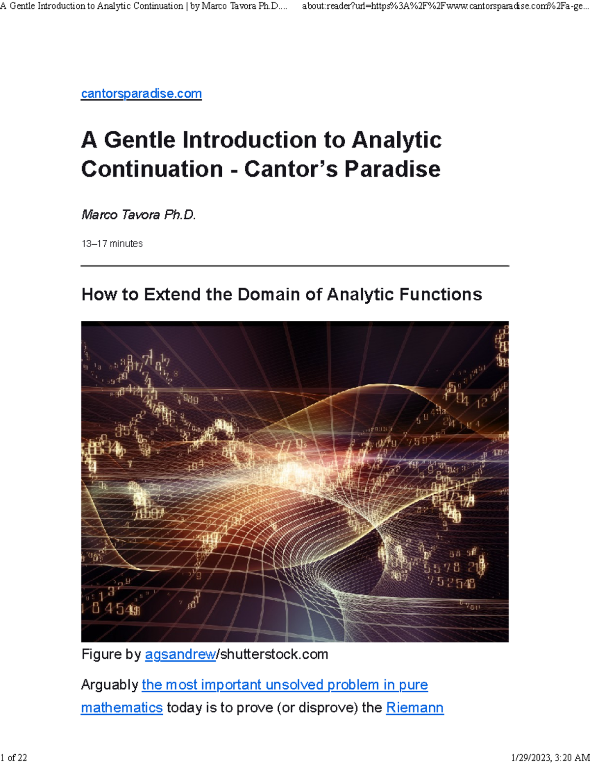 Analytic Continuation - 13–17 minutes How to Extend the Domain of ...