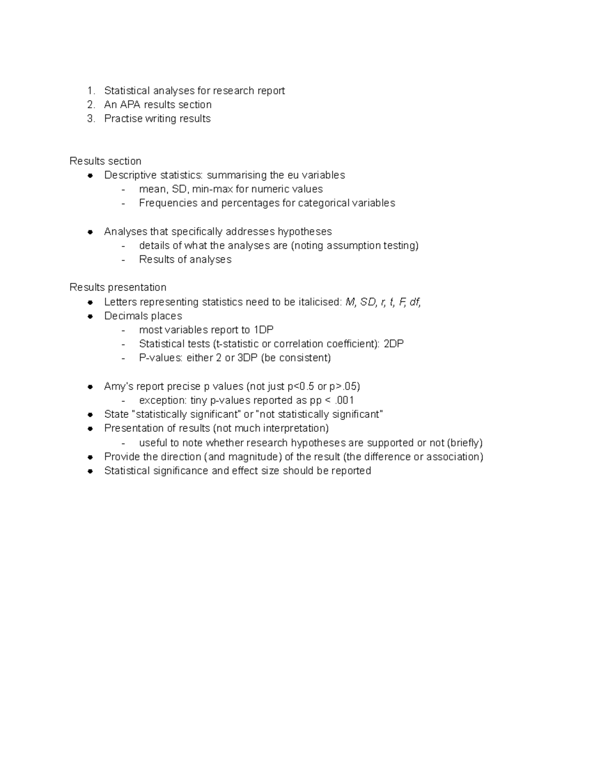 STAT1103 Week 7 Tutorial (F) - Statistical analyses for research report An APA results section ...