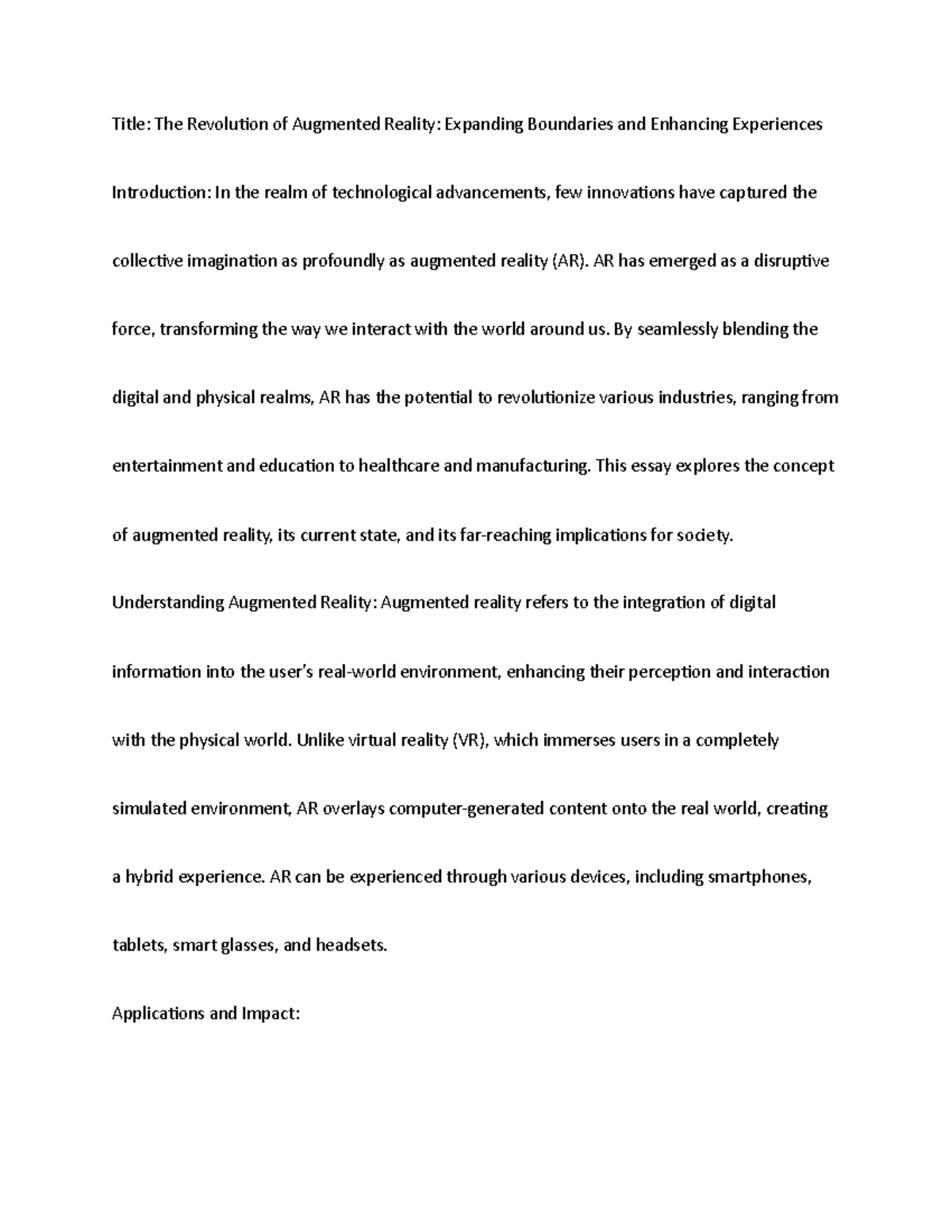 Augmented reality - Notes - Title: The Revolution of Augmented Reality ...