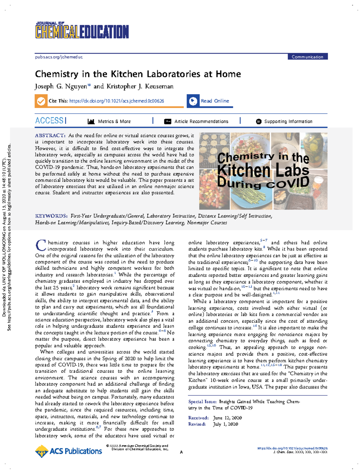 Chemistry in the Kitchen Laboratories at Home - Nguyen* and Kristopher ...