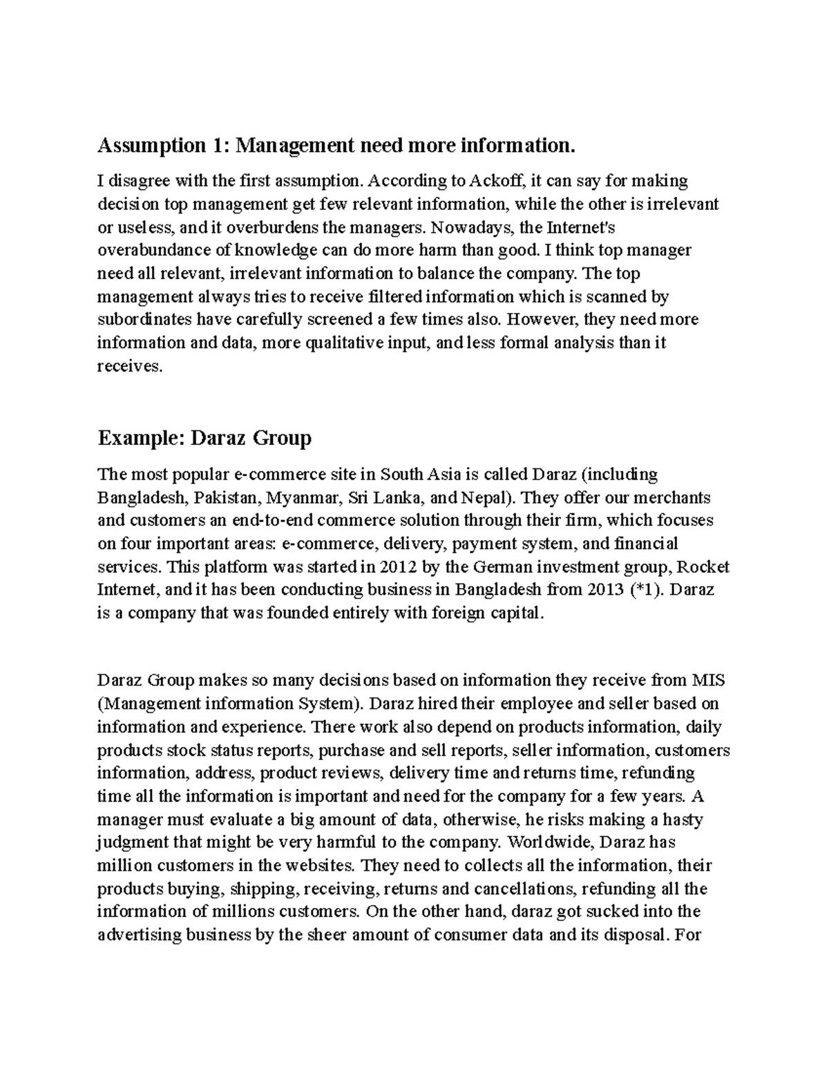 Assumption-1 - ............... - Assumption 1: Management need more ...