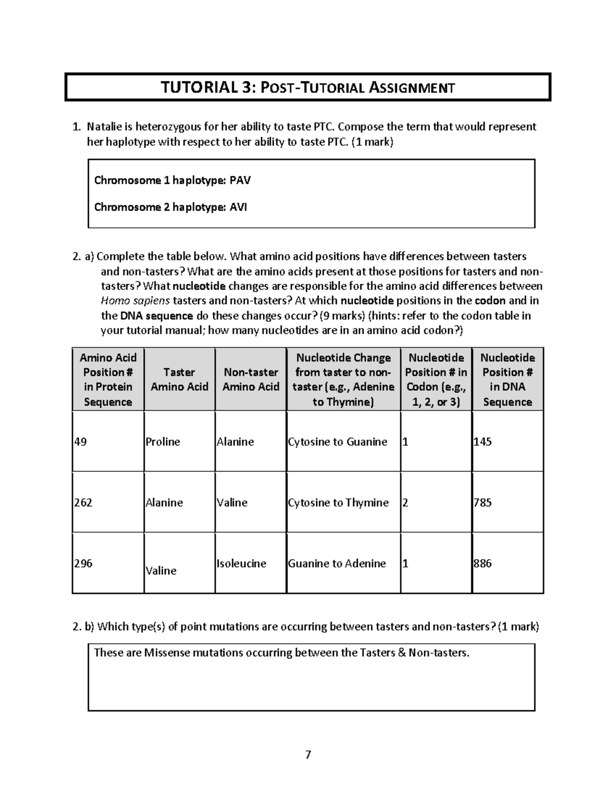 Tutorial 3 Mutations and Bioinformatics W2023 - TUTORIAL 3: POST-TUTORIAL ASSIGNMENT Natalie is ...