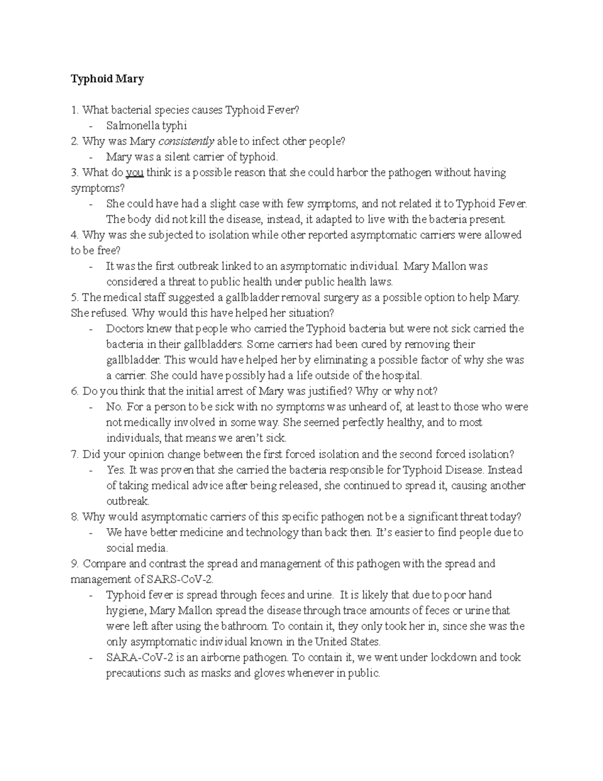Typhoid Mary Assignment - Typhoid Mary What bacterial species causes ...