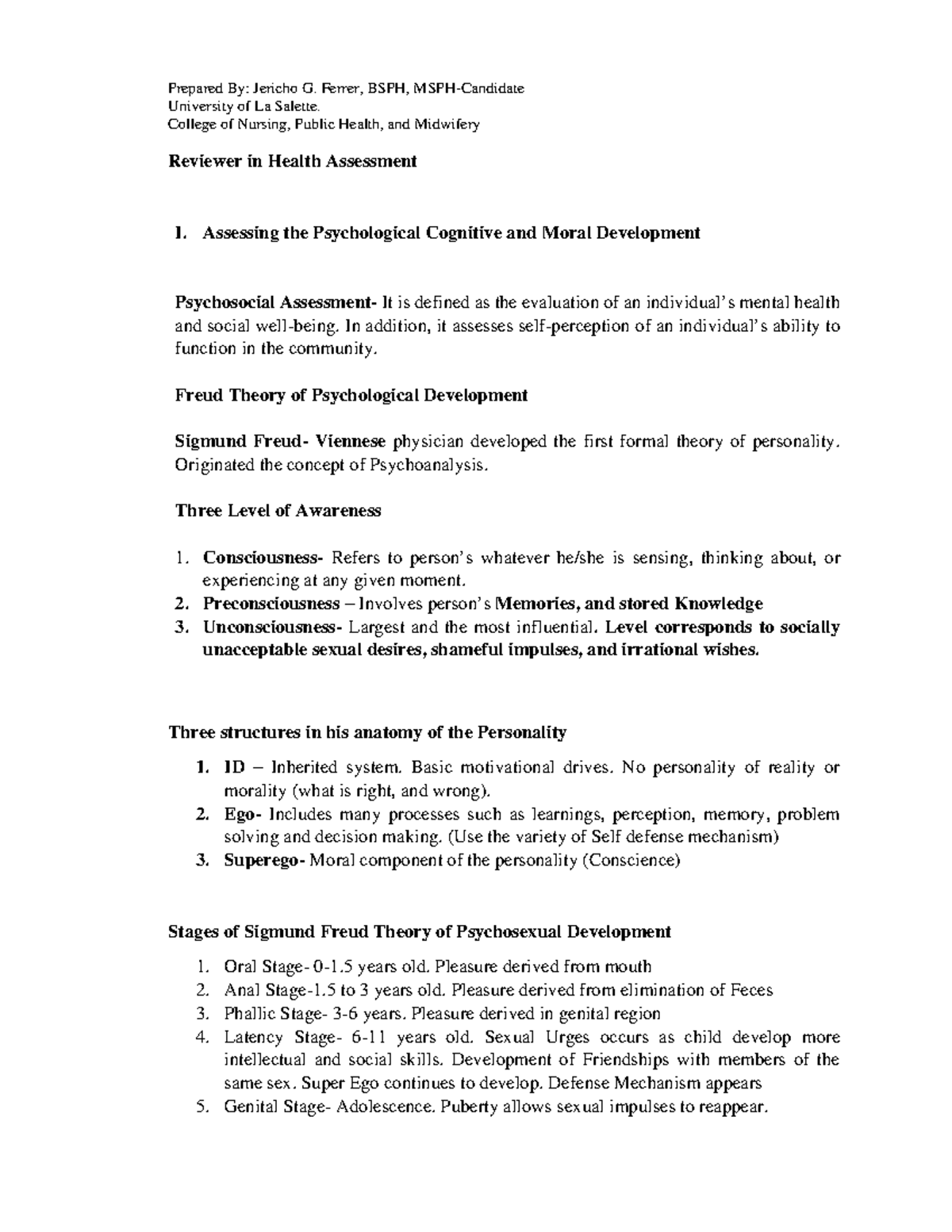 Assessing the Psychological Cognitive and Moral Development - Prepared ...