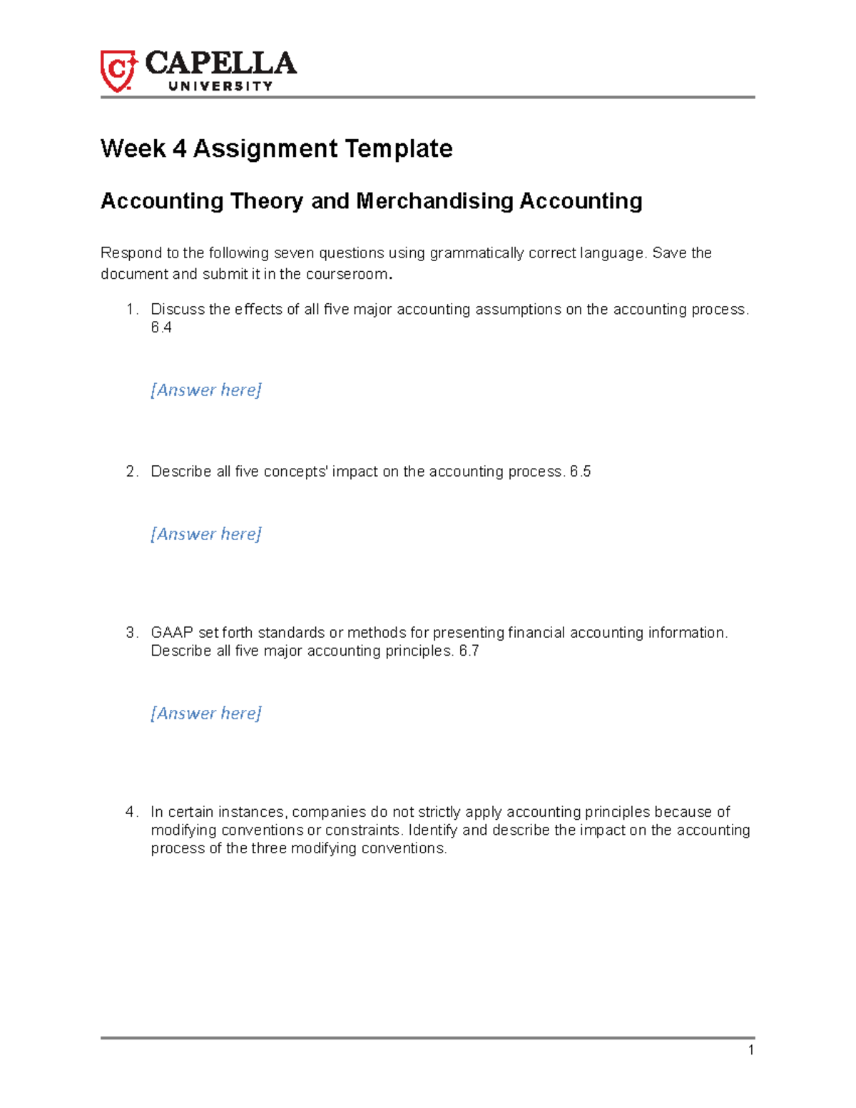 Kiarra Haight week 4 Assignment - Week 4 Assignment Template Accounting Theory and Merchandising ...
