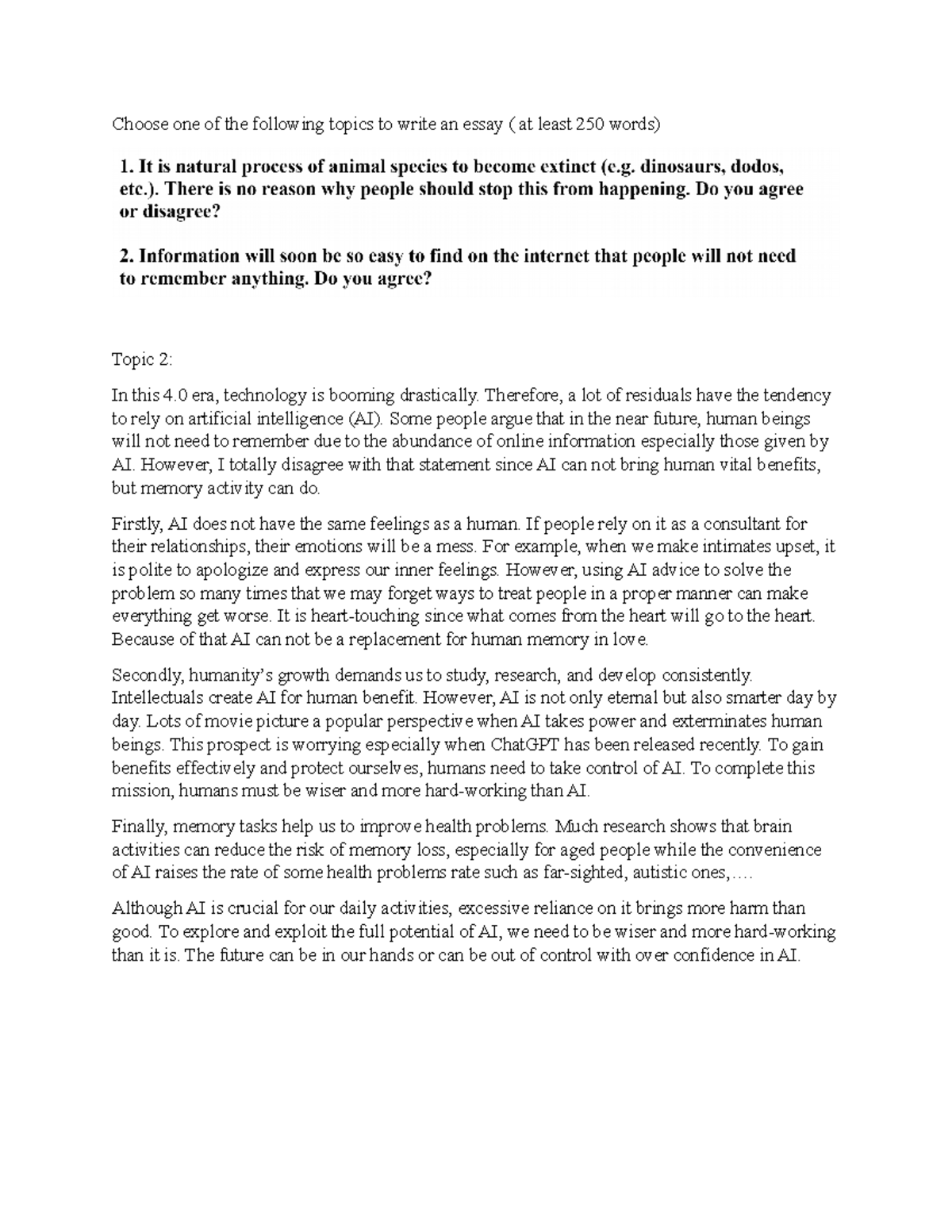 Writing w1 - prism 3 - Choose one of the following topics to write an ...