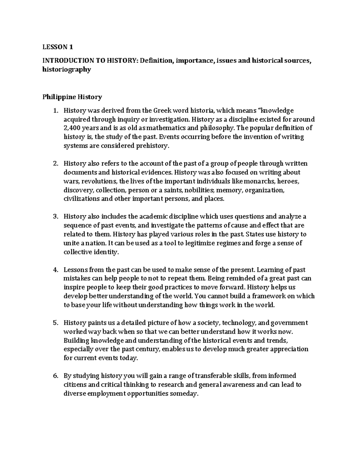 Reading IN Philippine History Lesson 1 TO 13 - LESSON 1 INTRODUCTION TO ...