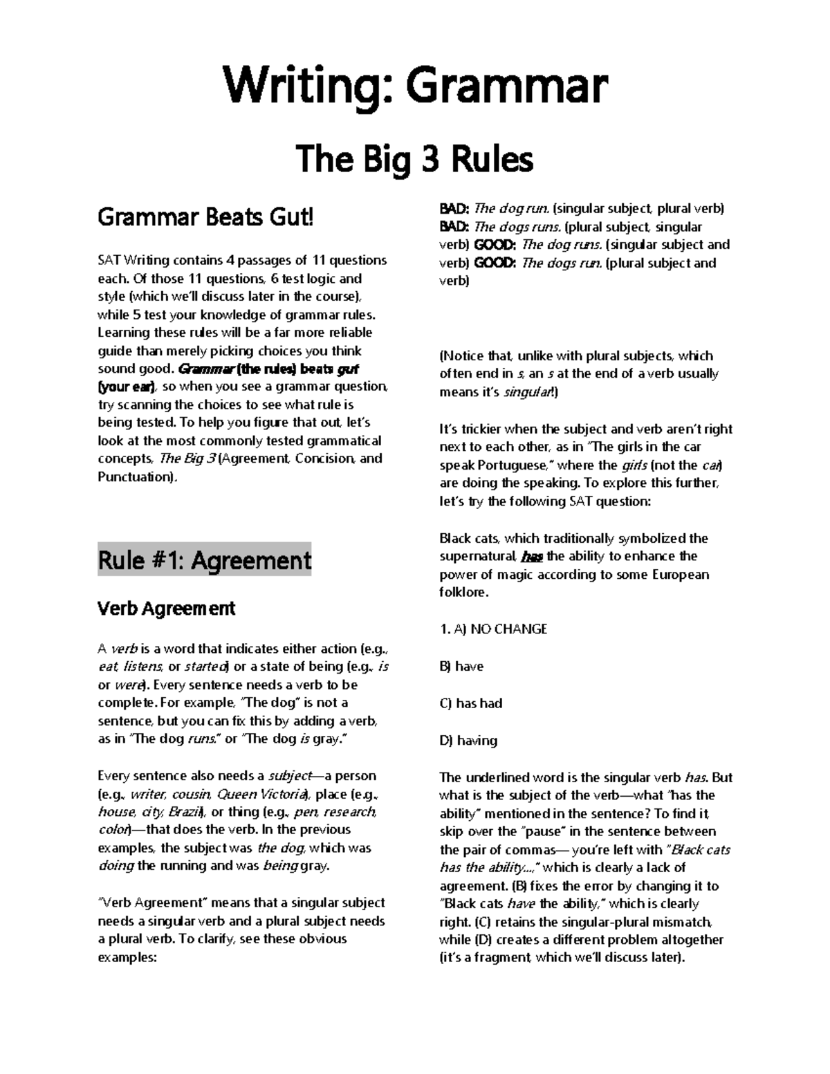 Grammar copy - Writing: Grammar The Big 3 Rules Grammar Beats Gut! SAT ...