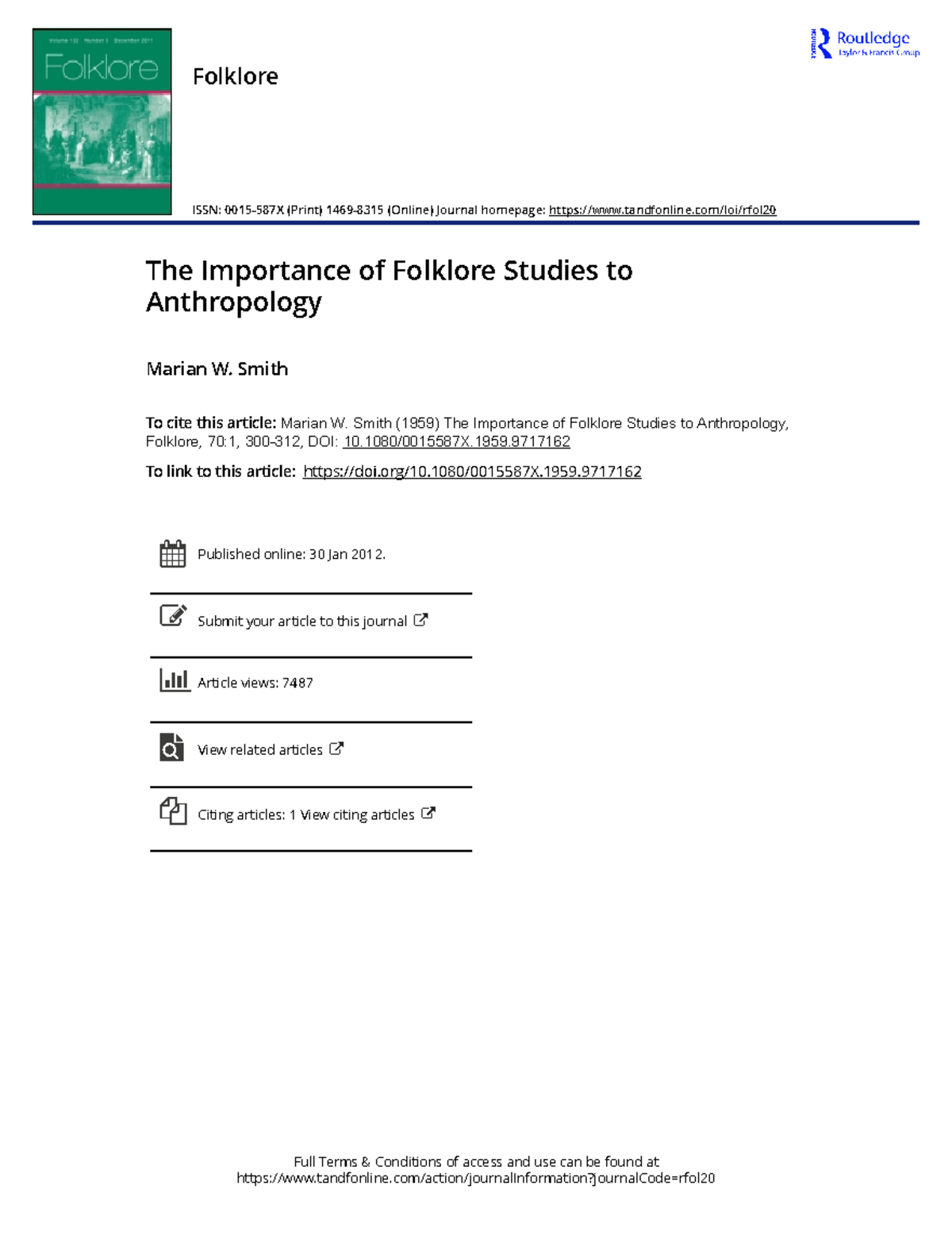 The Importance of Folklore Studies to Anthropology - Full Terms ...