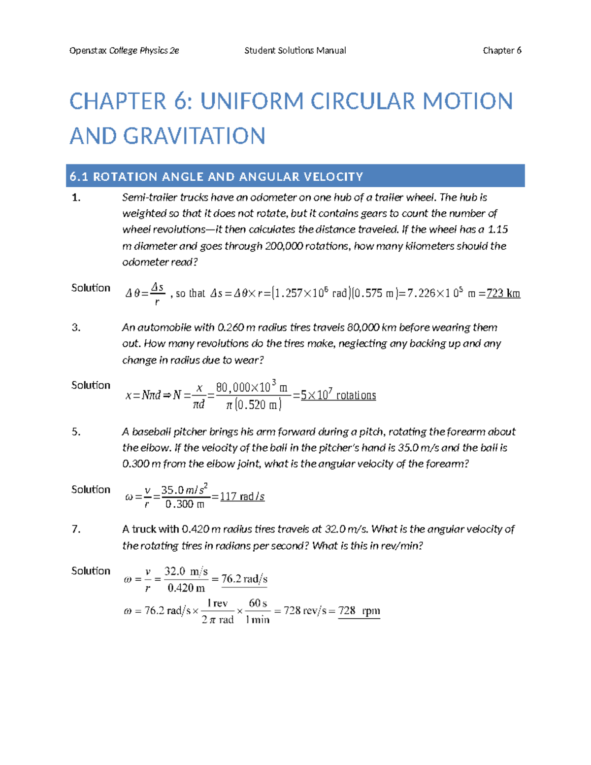 College Physics 2e-SSM-Ch06 - CHAPTER 6: UNIFORM CIRCULAR MOTION AND ...