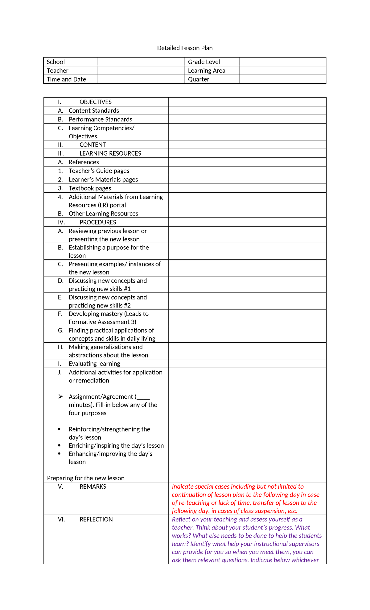 Detailed Lesson Plan 1 - Detailed Lesson Plan School Grade Level ...