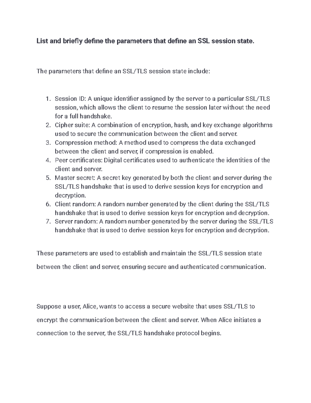 List And Briefly Define The Parameters That Define An Ssl Session State