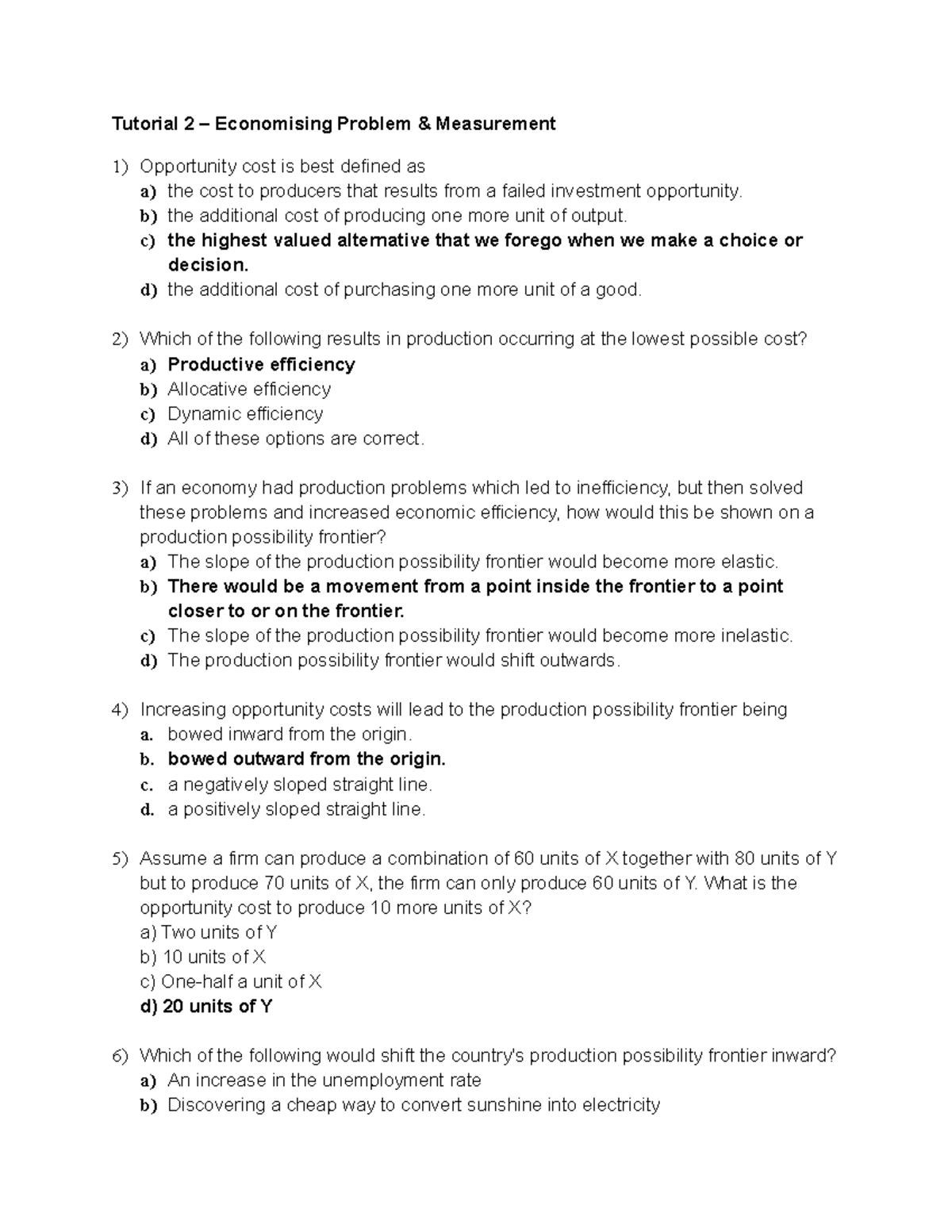 Tutorial2Methodologymeasurementanswers - Tutorial 2 – Economising ...